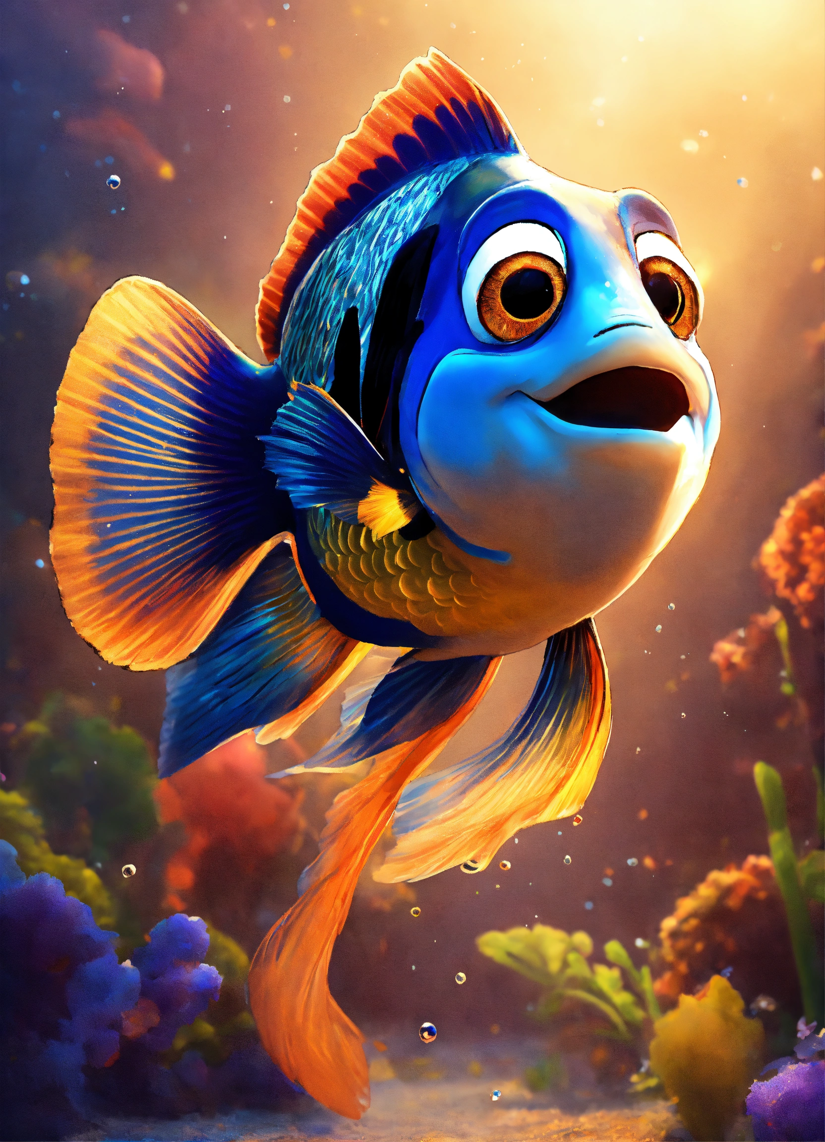 Lexica - A cute flying fish, pixar style