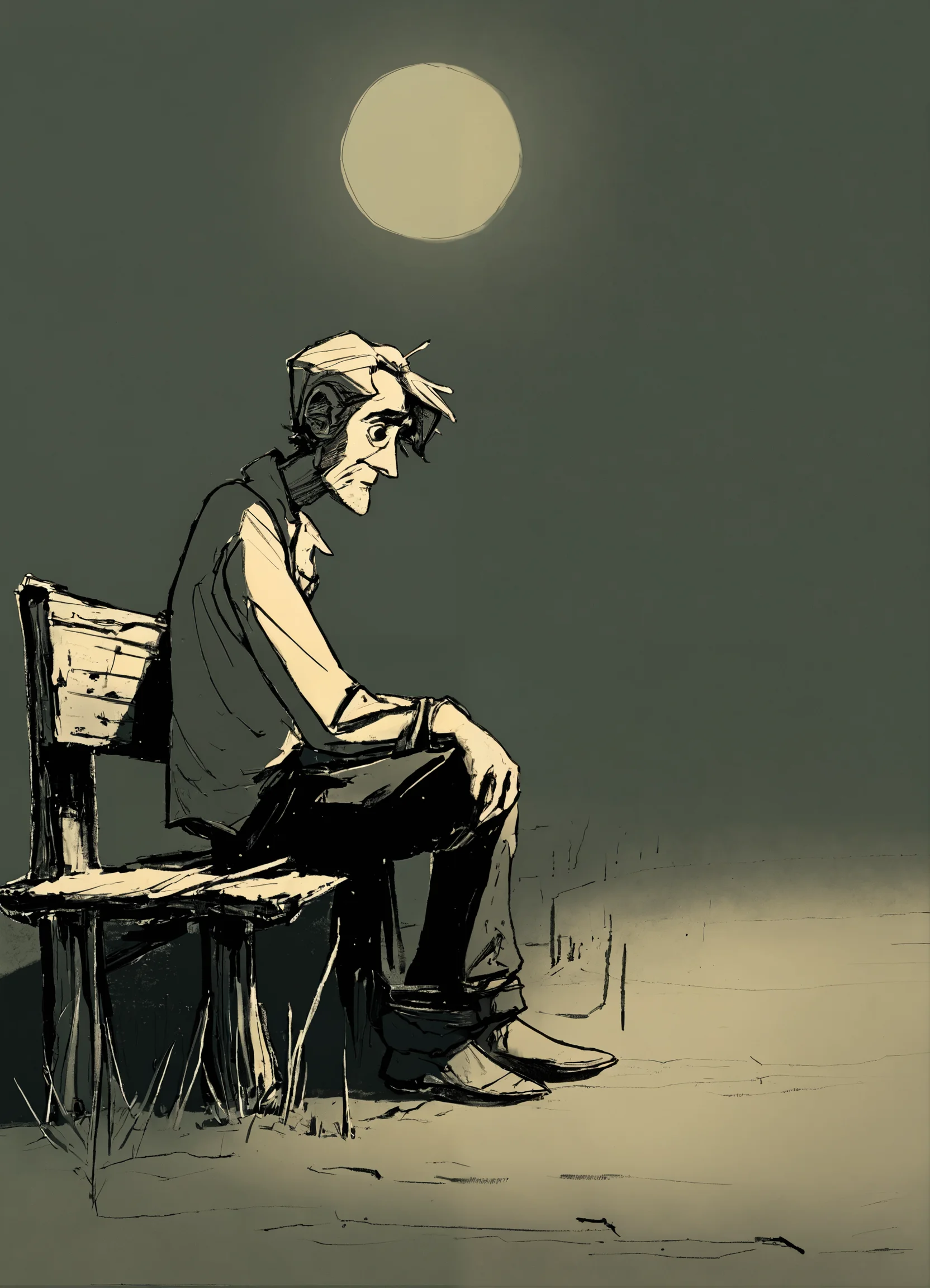 Lexica - Draw a lonely man in an old animation style