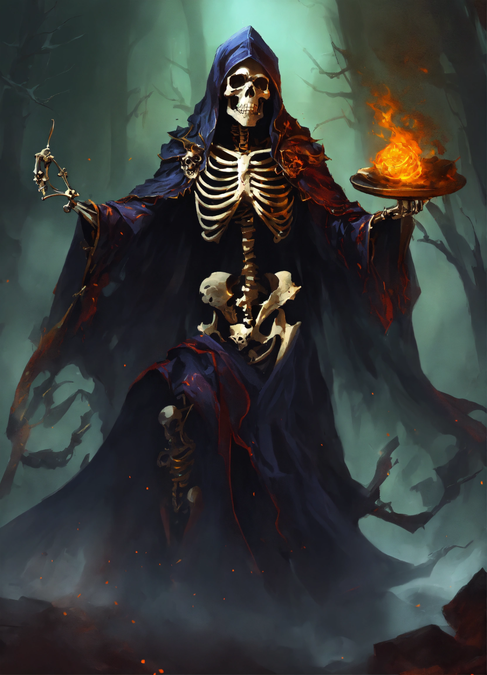 Lexica - A skeletal sorcerer, skeleton, dark colors, magic, undead ...