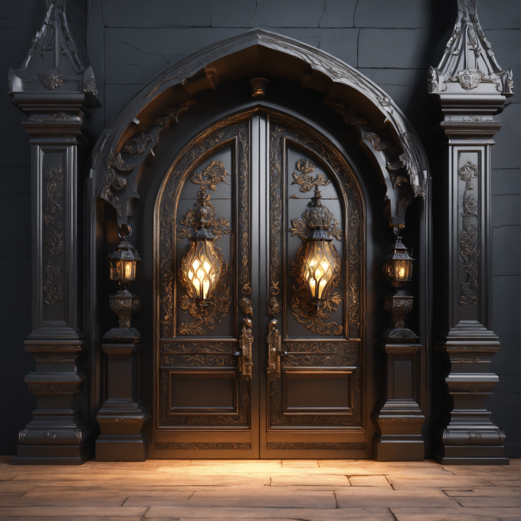Lexica - 3D double castle doors black obsidian engraved with vampires ...