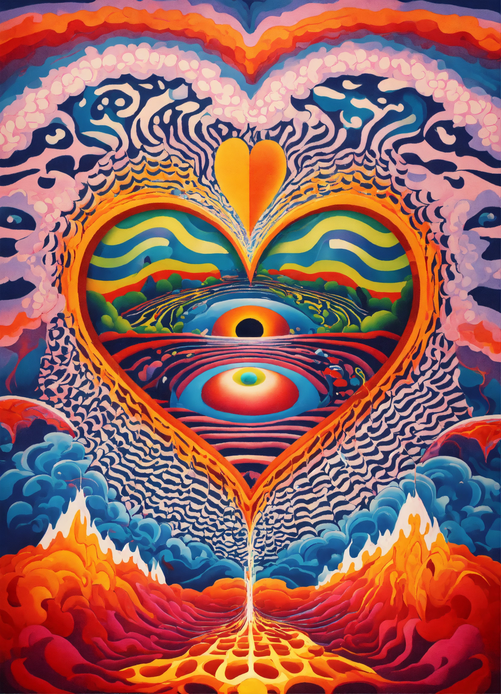 Lexica - Janpanse groovy retro poster , god merging with love heart ...