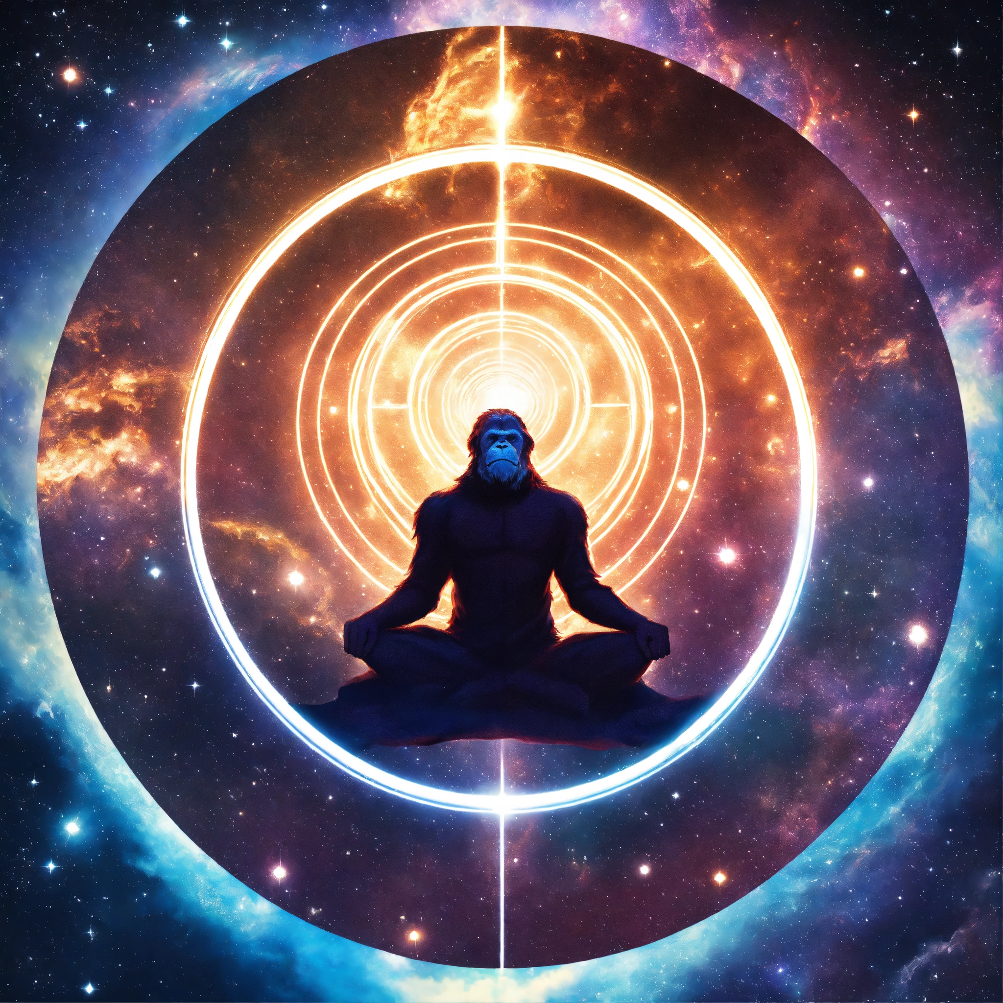 Lexica - Apes praying to a human god in space, in circle image ...