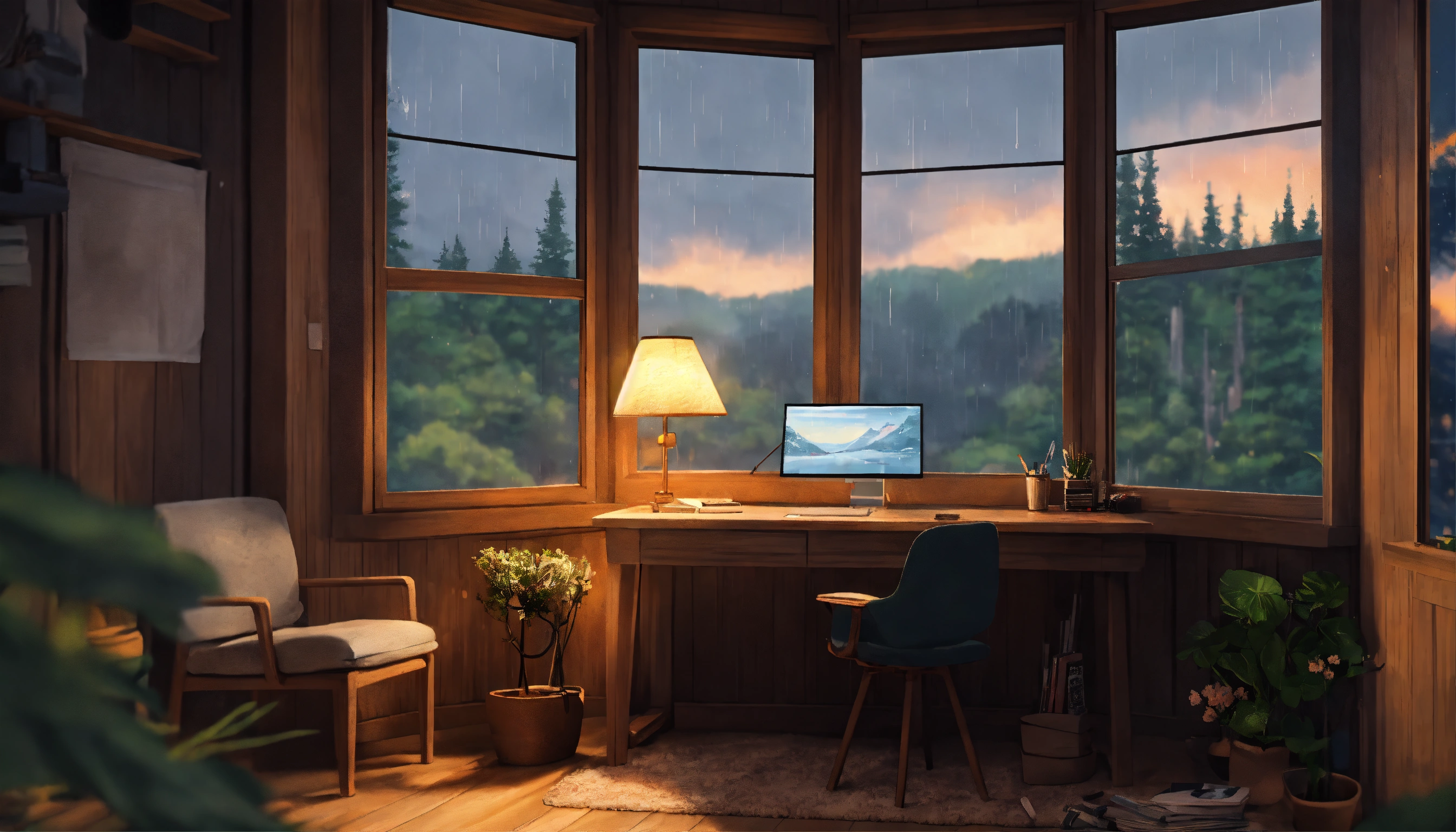 Lexica - Cozy wooden nordic cabin, anime, studio ghibli, minimalistic ...