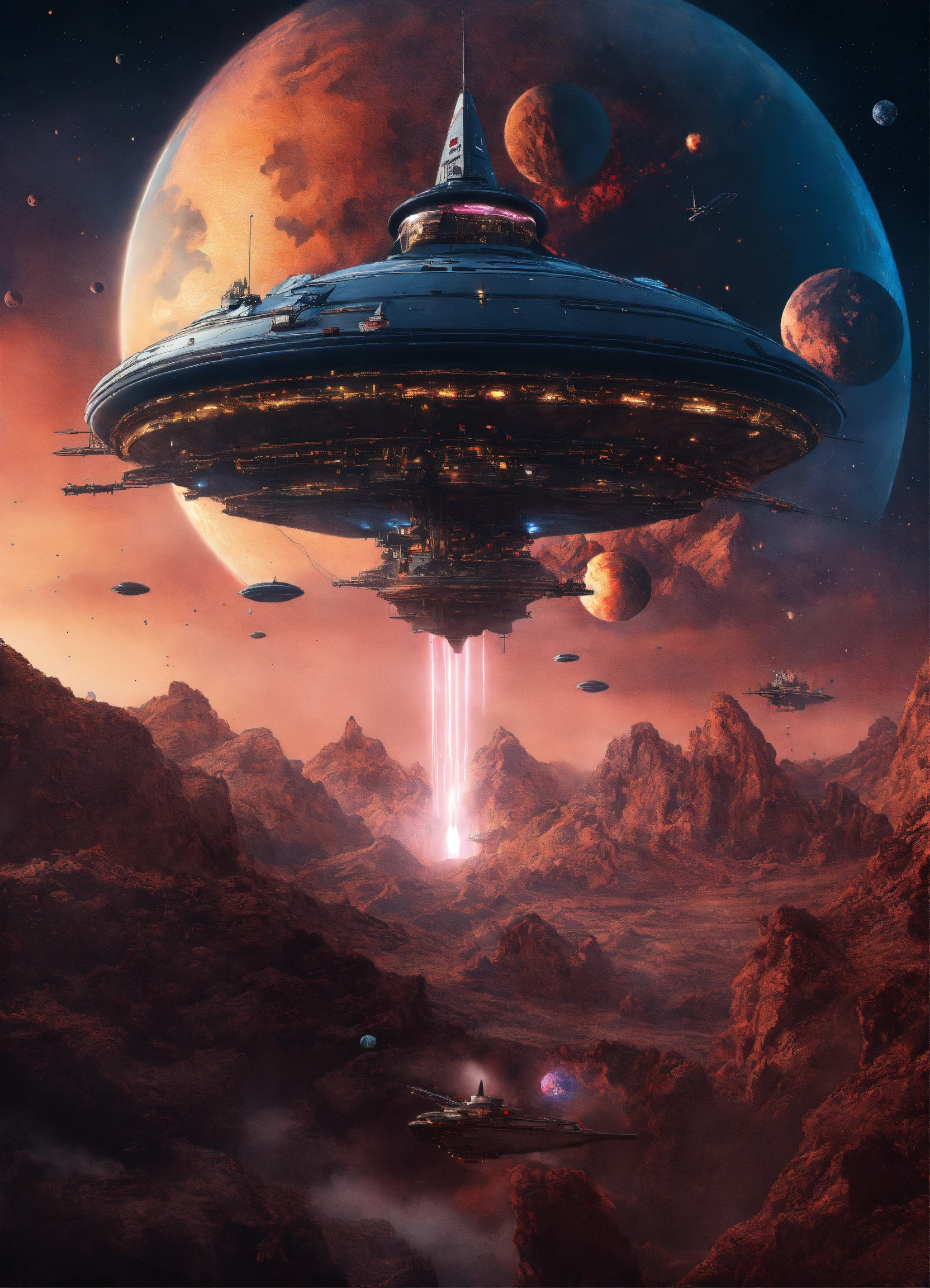 Lexica - Large landscape Photography, a large futuristic dark spaceship ...