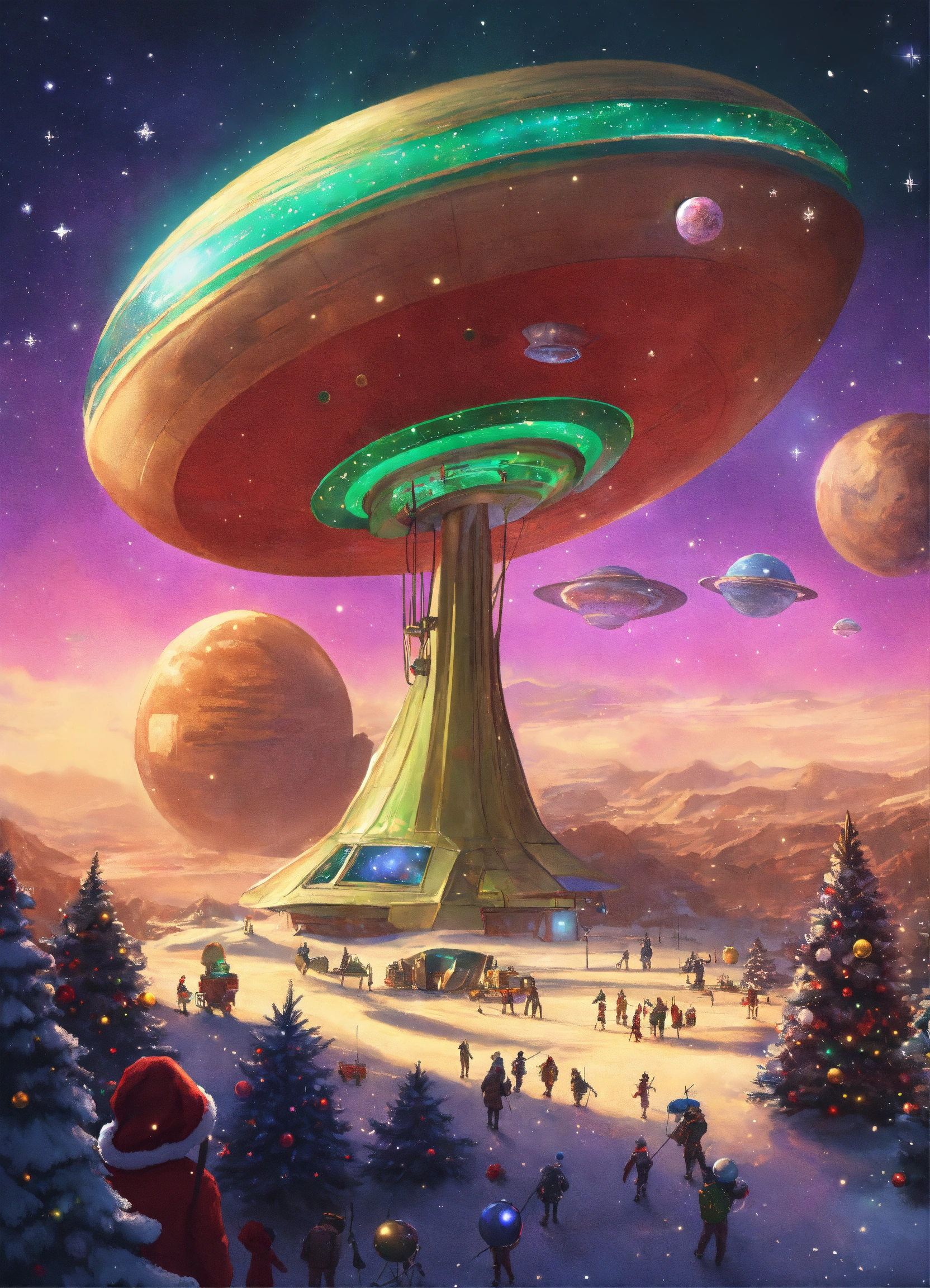 Lexica - Aliens celebrating Christmas, other planet, spaceship with a ...