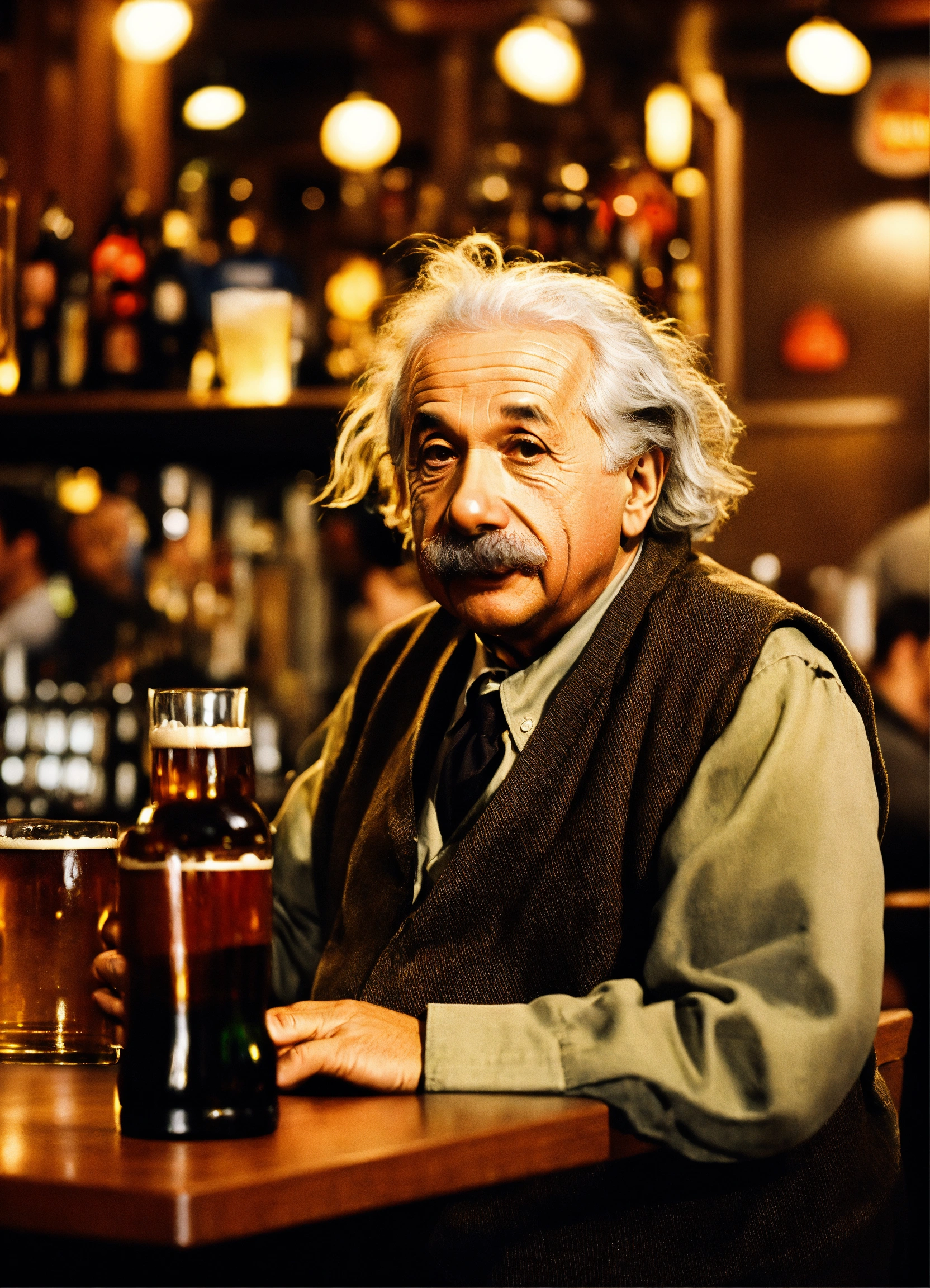 Lexica - Albert Einstein drinking beer at a bar