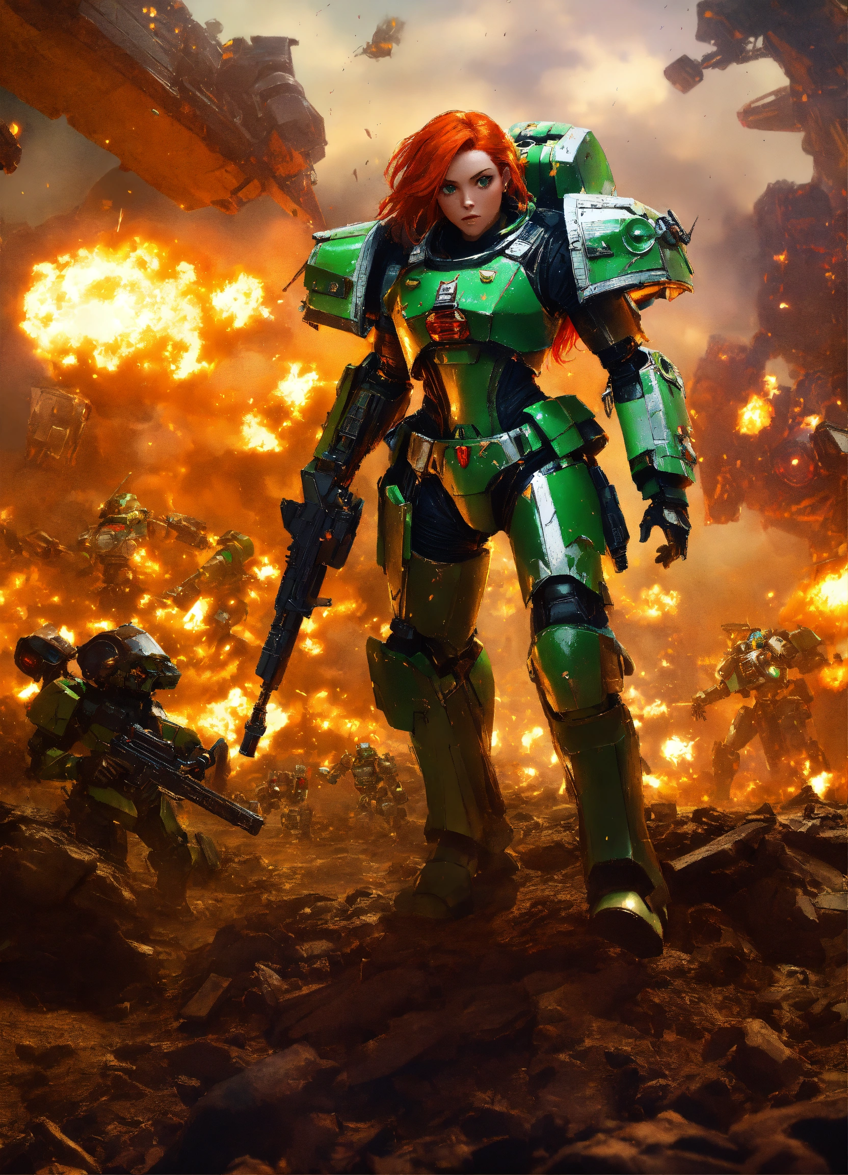 Lexica - Full body view of woman with red hair and green eyes, in full ...