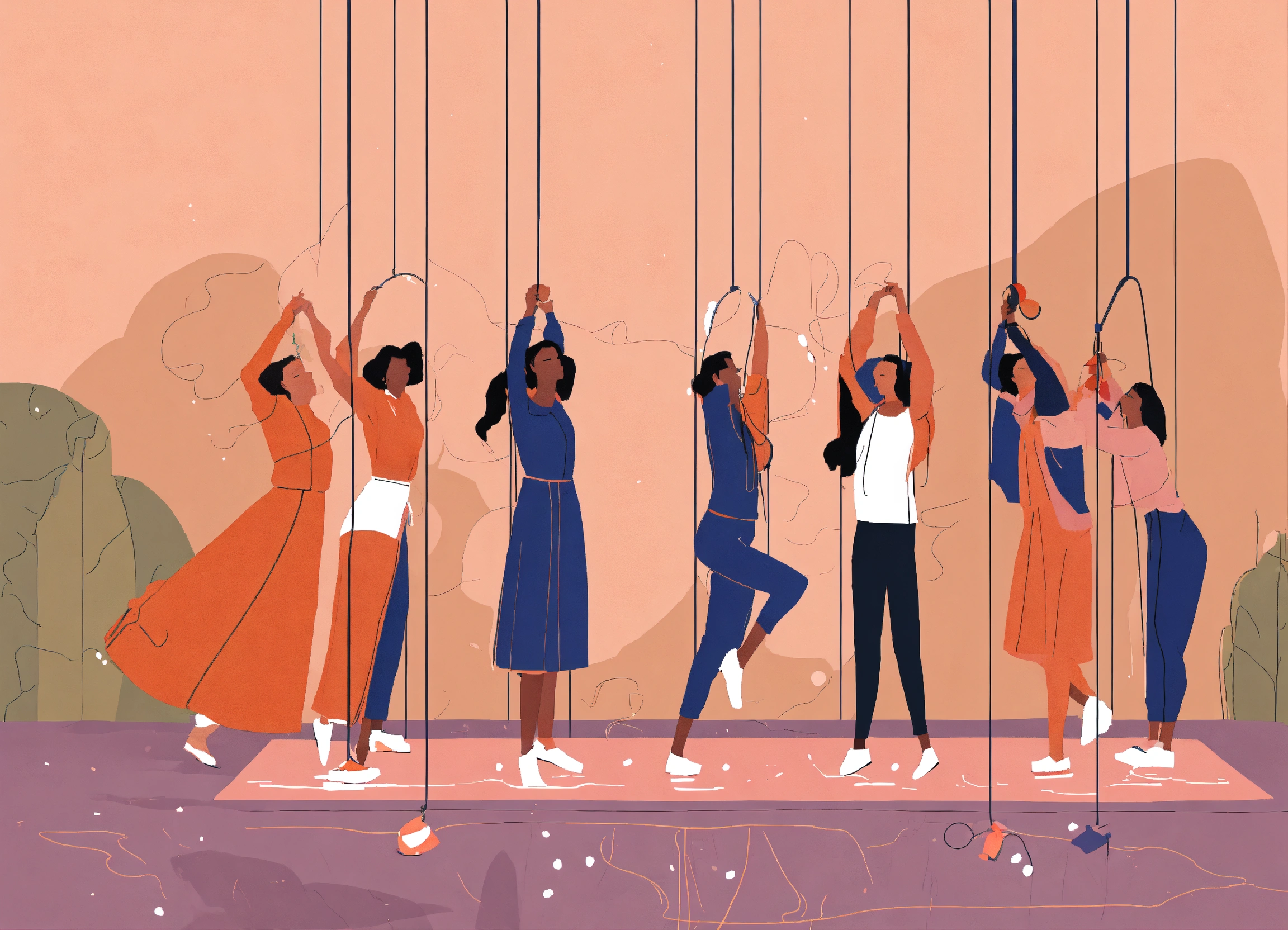 Lexica - Illustration of a group of women doing pendulum dousing