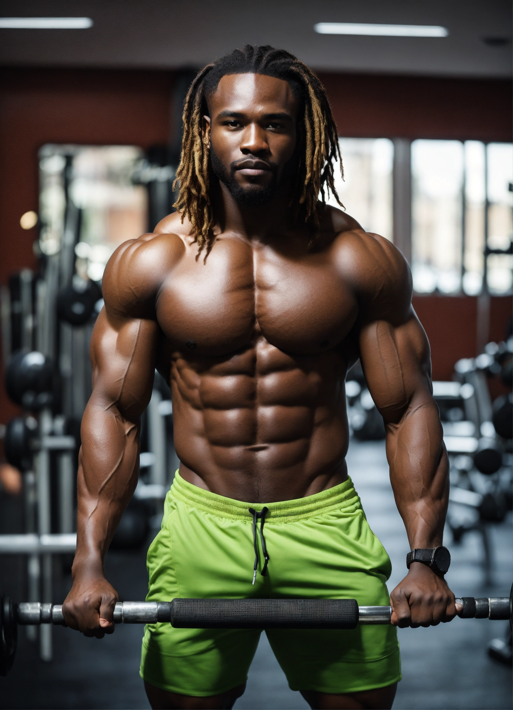 Lexica - African men, long hair, working out in the gym, well-developed ...