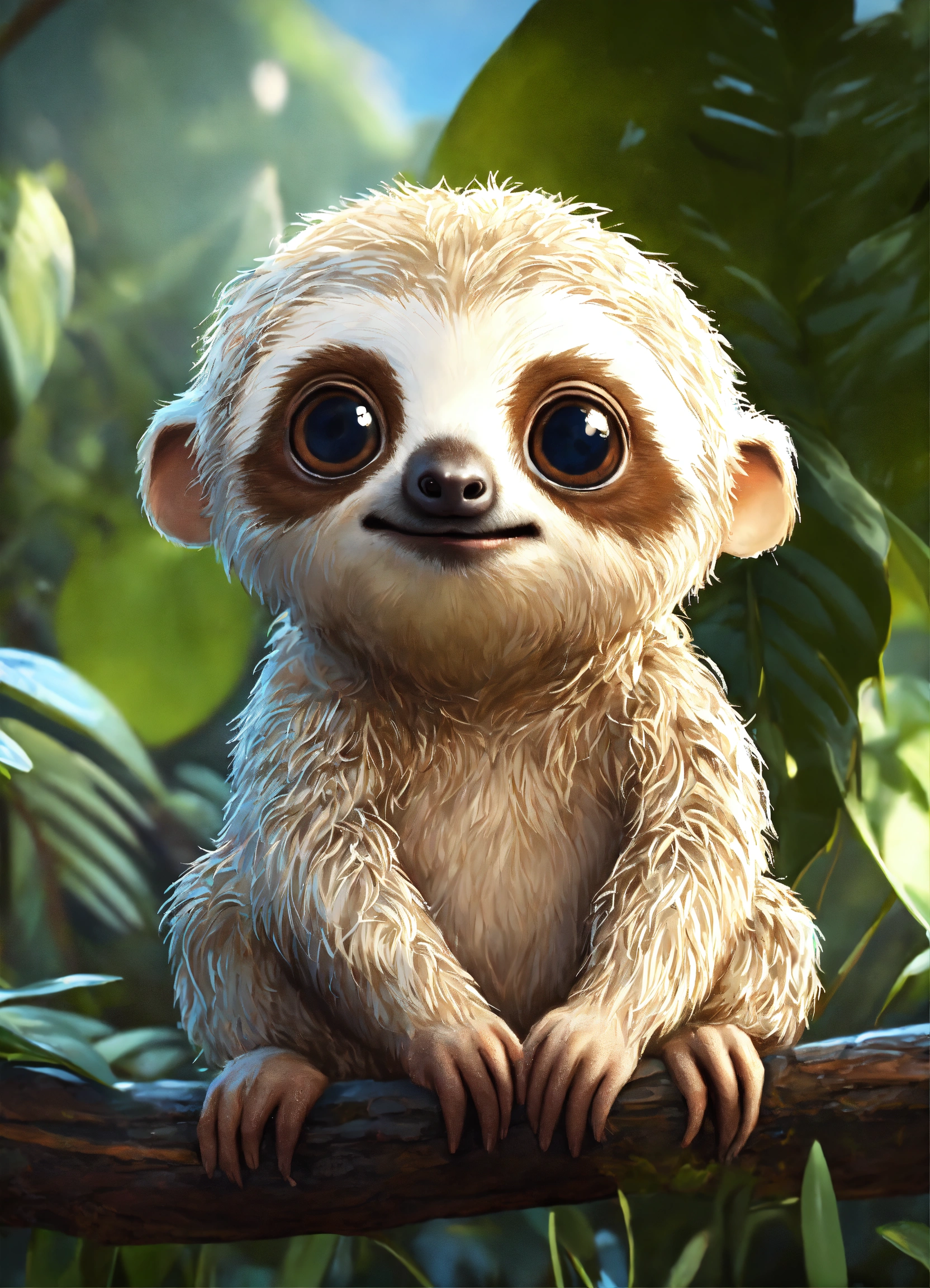 Lexica - A cute wet white baby sloth with big eyes, animated, cartoon ...