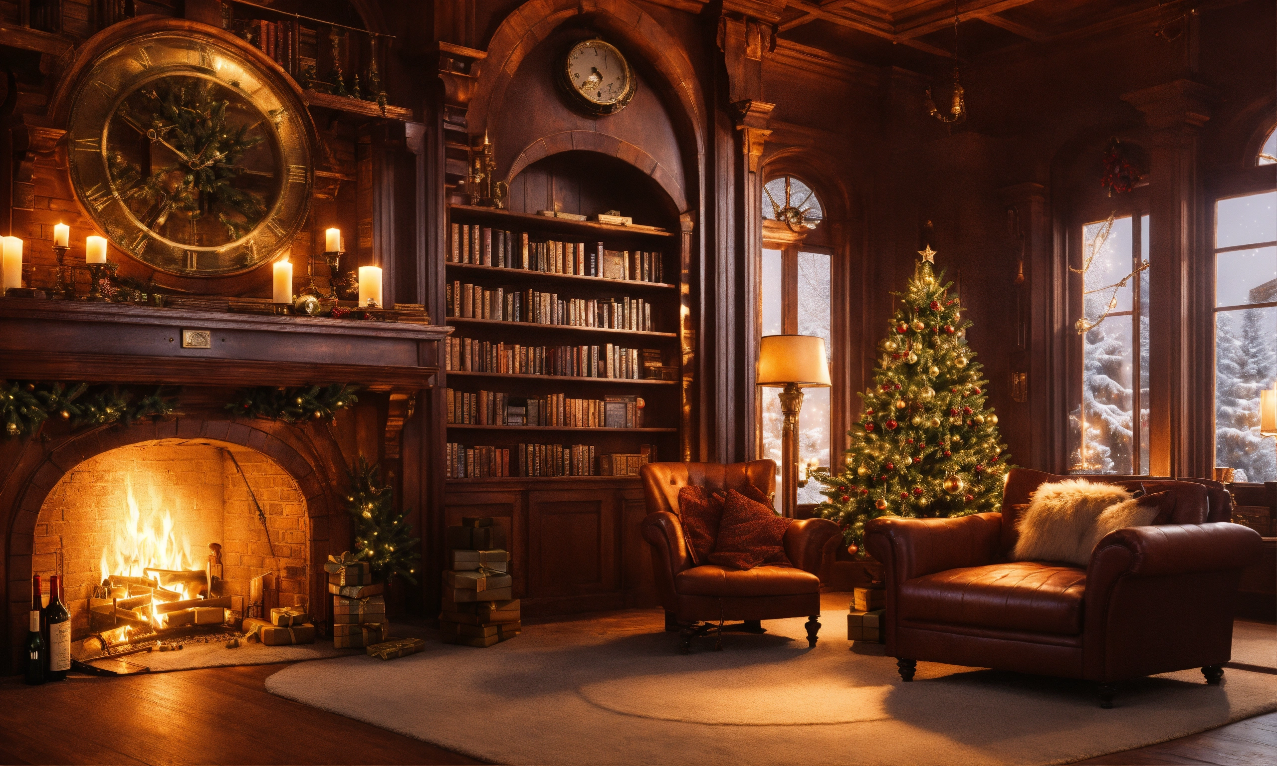 Lexica - Steampunk library with a giant fireplace with a wine glass at ...