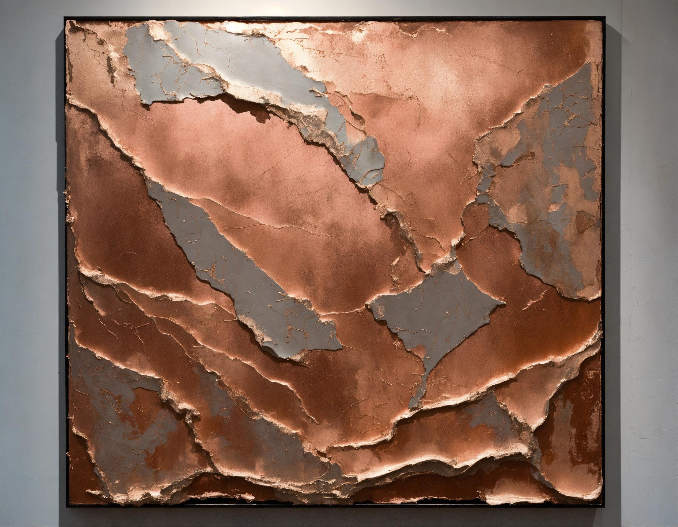 Lexica - Russell Mills, peeling paint, abstract, mixed media, rose gold ...