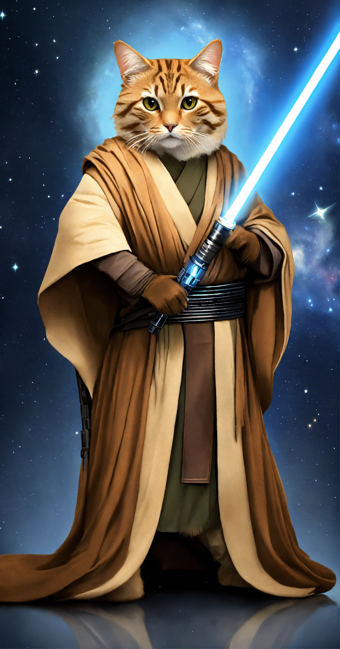 Lexica - Generate a picture of a cat a galaxy far, far away as a Jedi ...