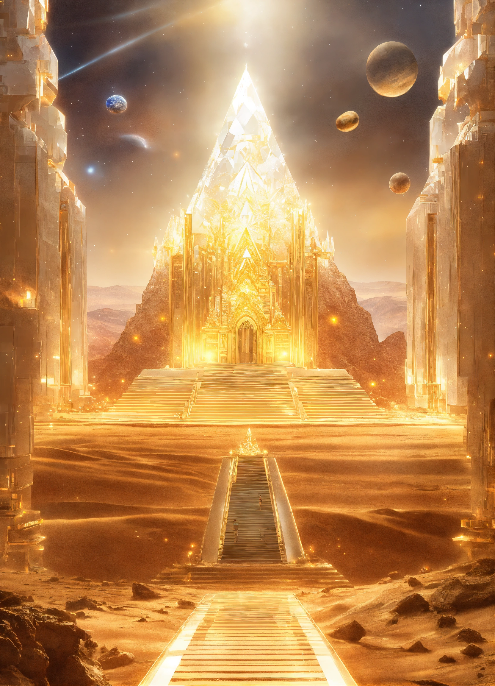 Lexica - A crystal temple on the horizon in a cosmic desert during the ...