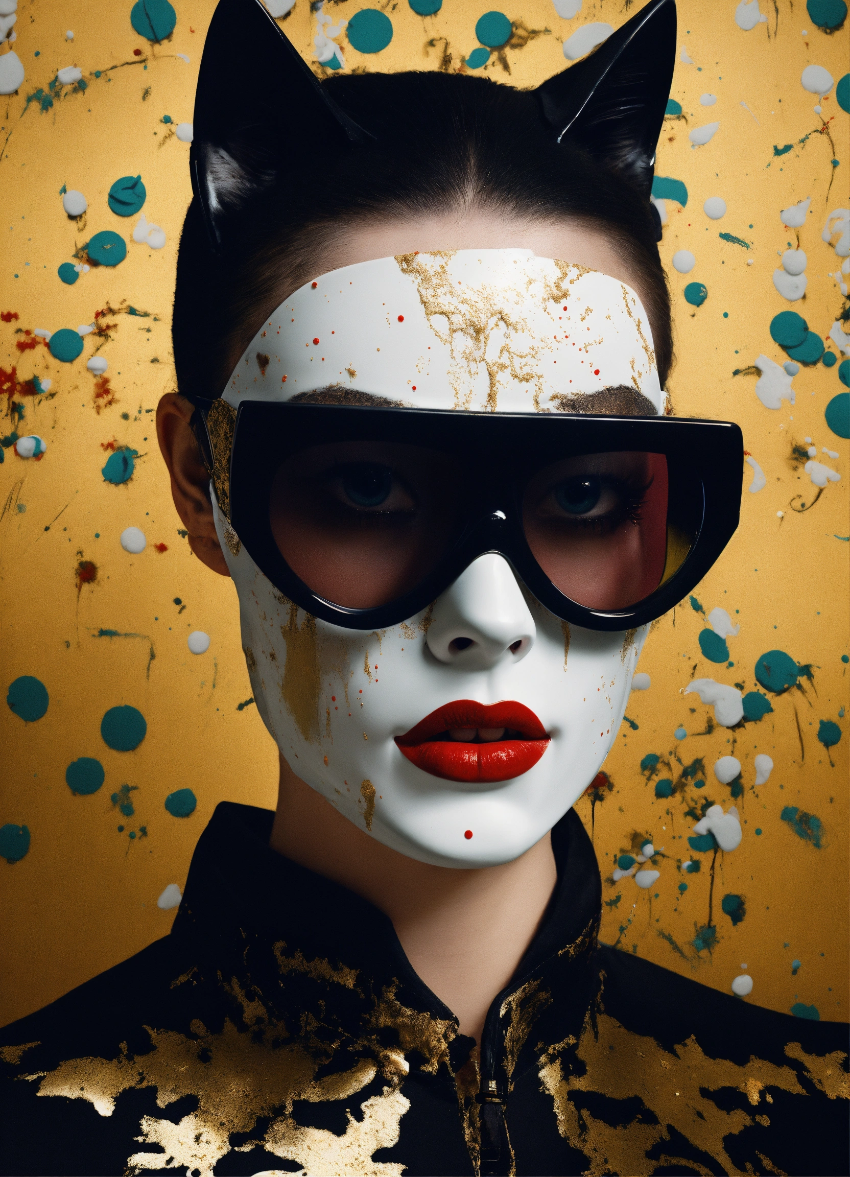 Lexica - Front portrait Photography, black porcelain cat woman mask ...