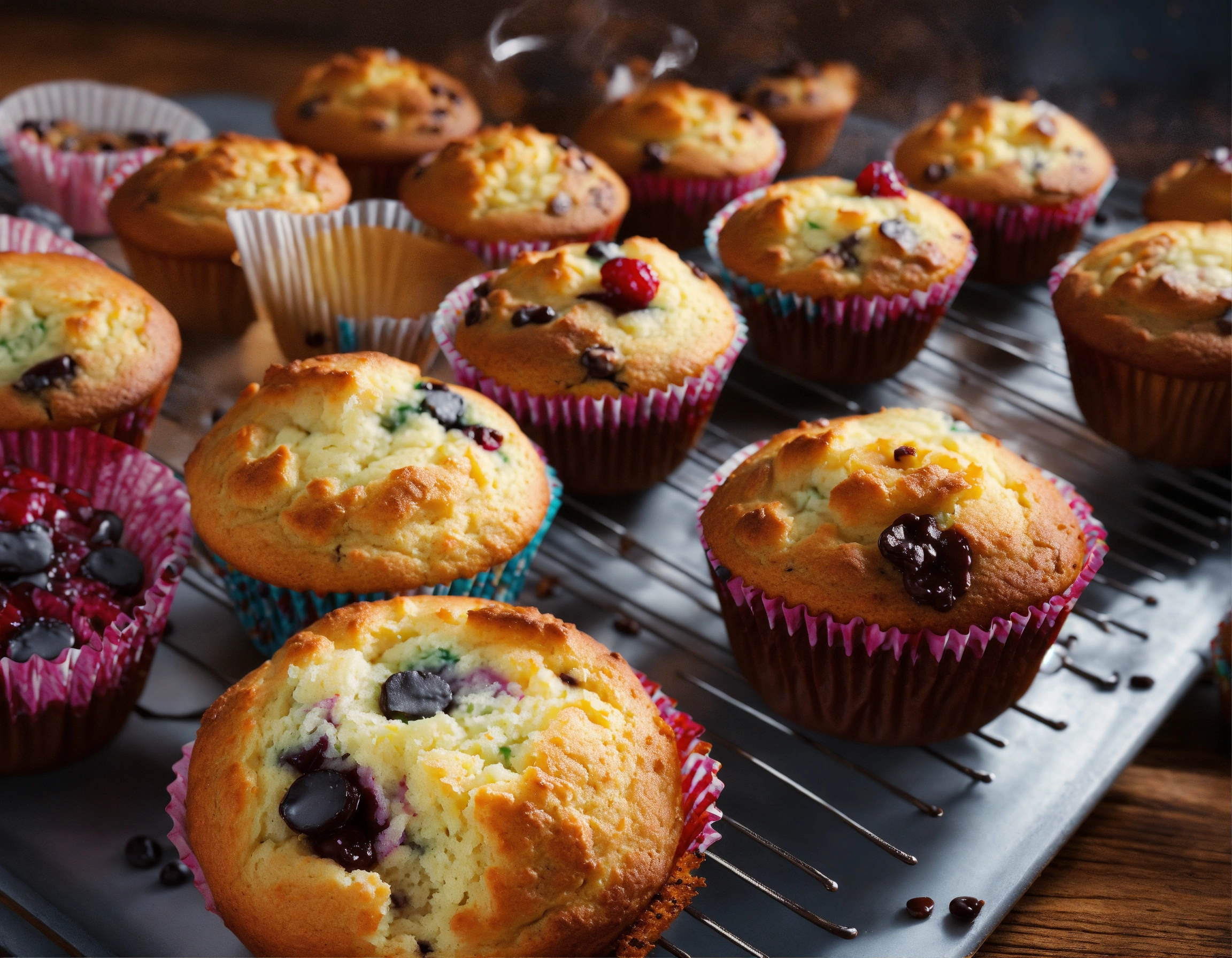 Lexica - Muffins of all kinds fresh from the oven steam rising ...