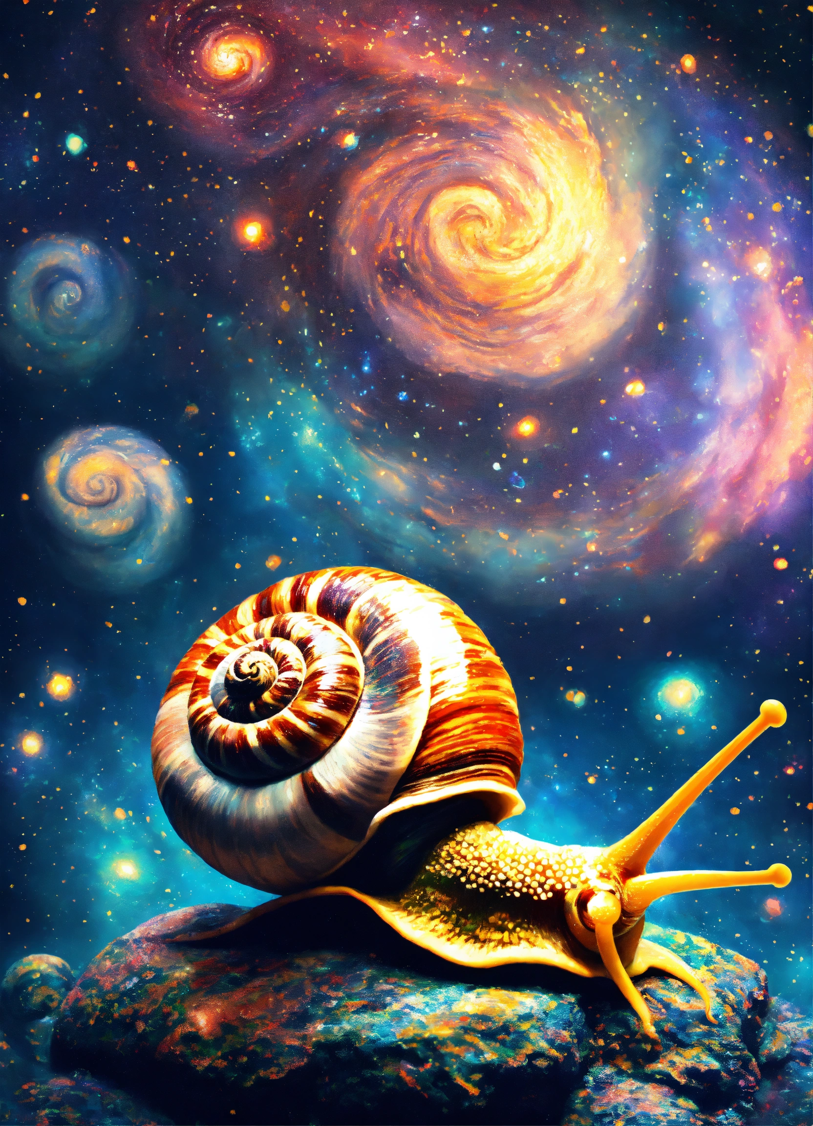 Lexica - 2 snails, galaxy background, and in van gogh style and pastel ...