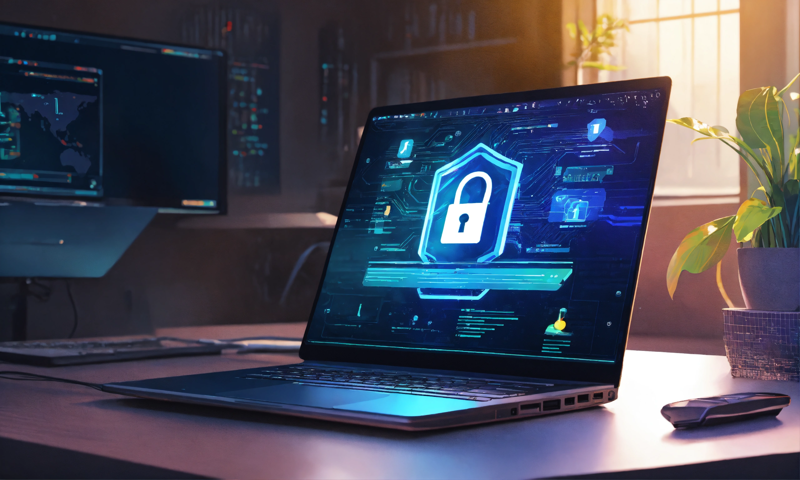 Lexica - Cyber security laptop on desk illustration