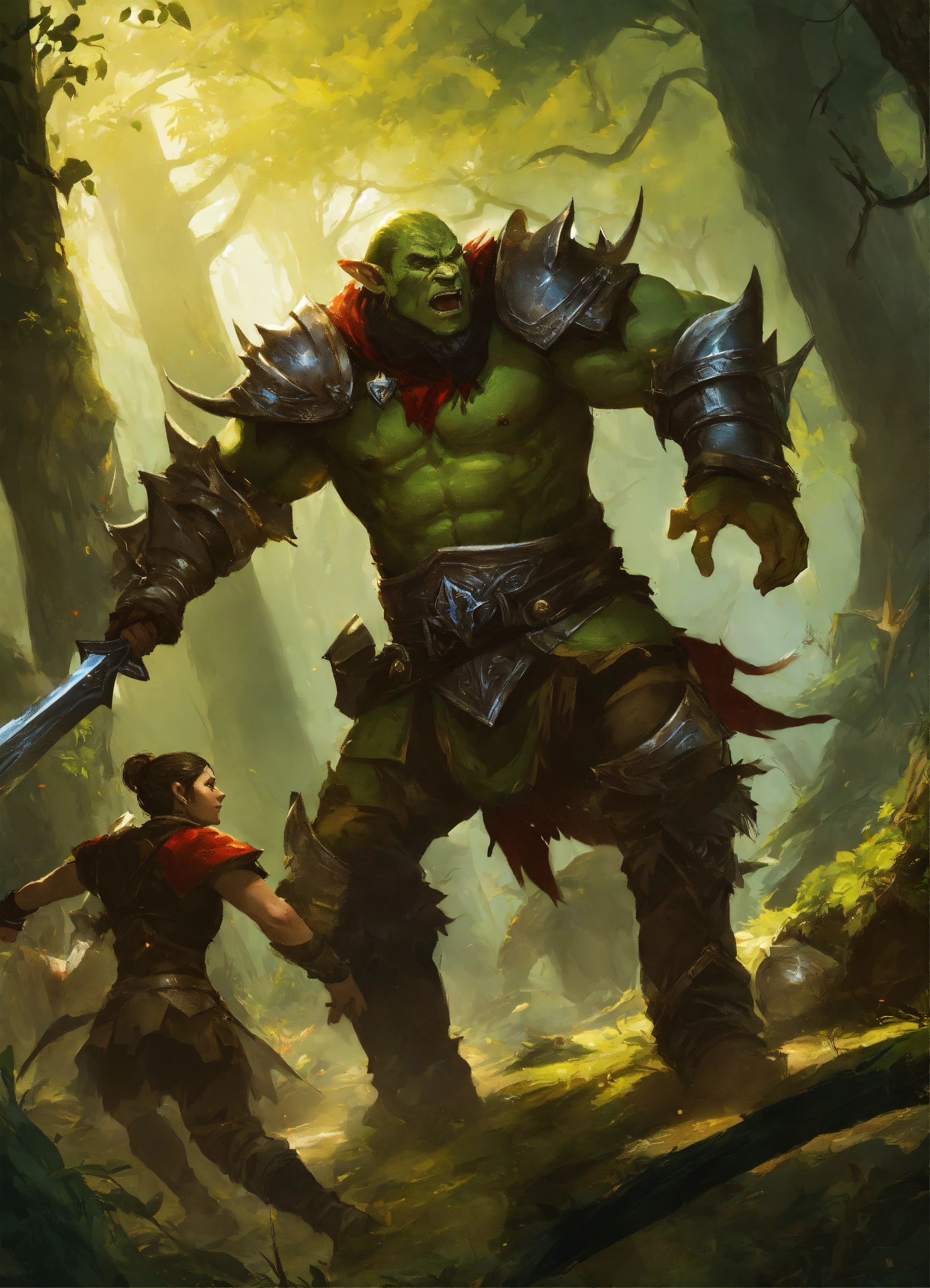 Lexica - One elf fights hand to hand combat with two orcs in a forest ...