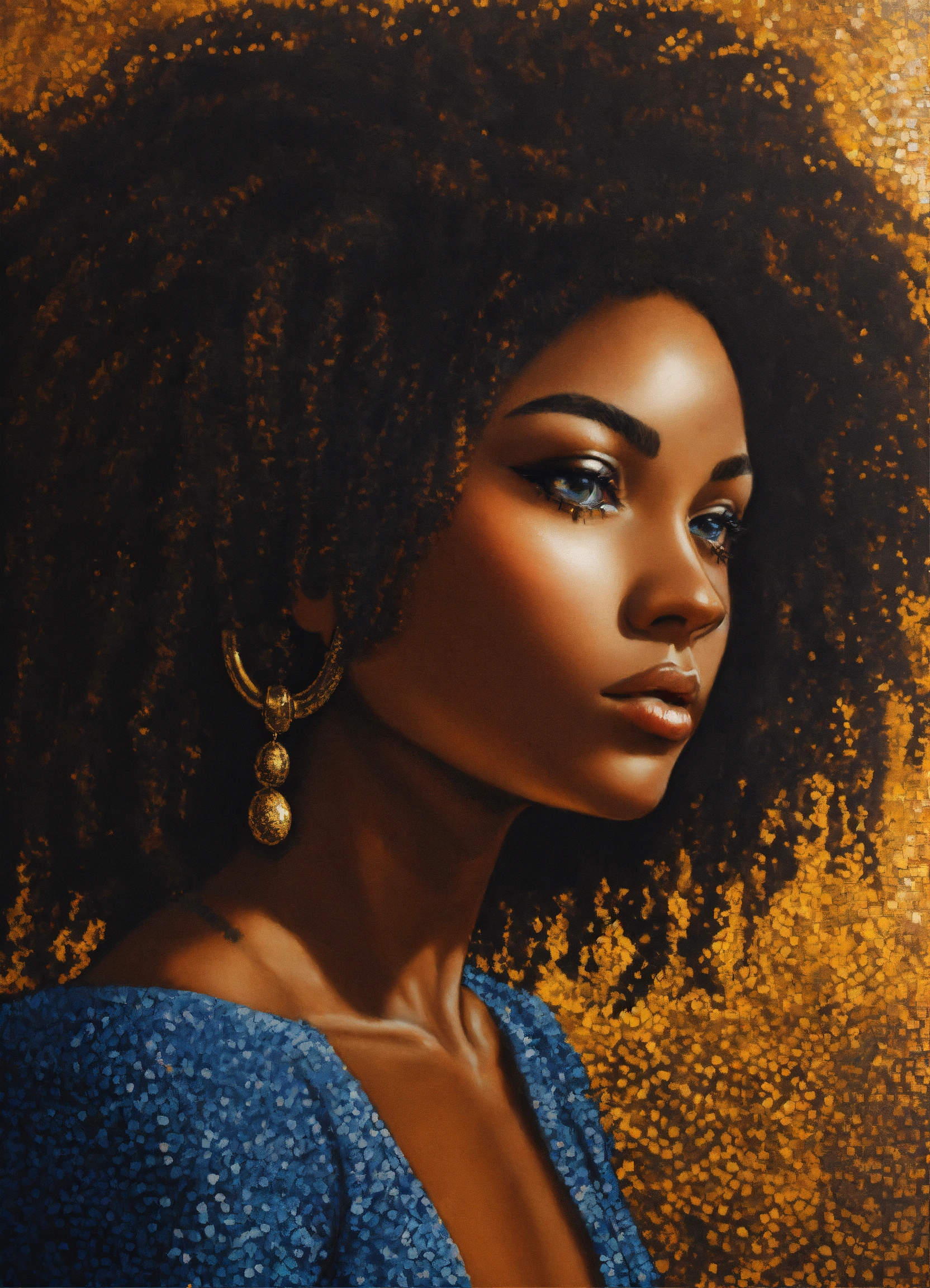 Lexica - An intricate pointillism artwork of a mesmerizing ebony femme ...