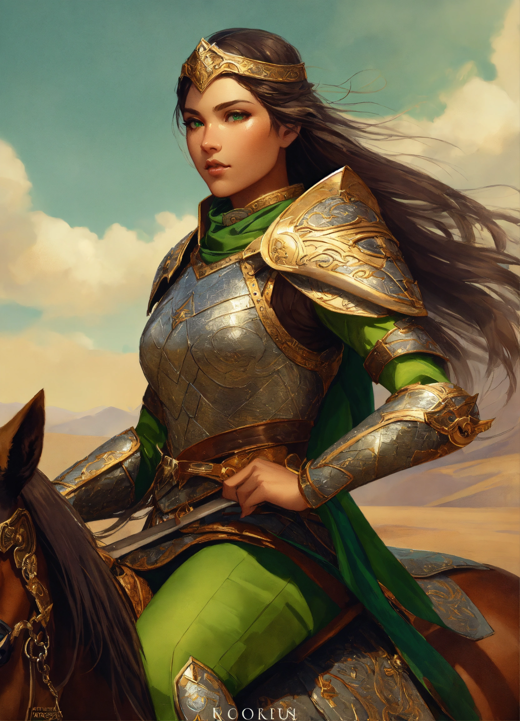 Lexica - A heavily armored Persian cataphract elf riding a large brown ...
