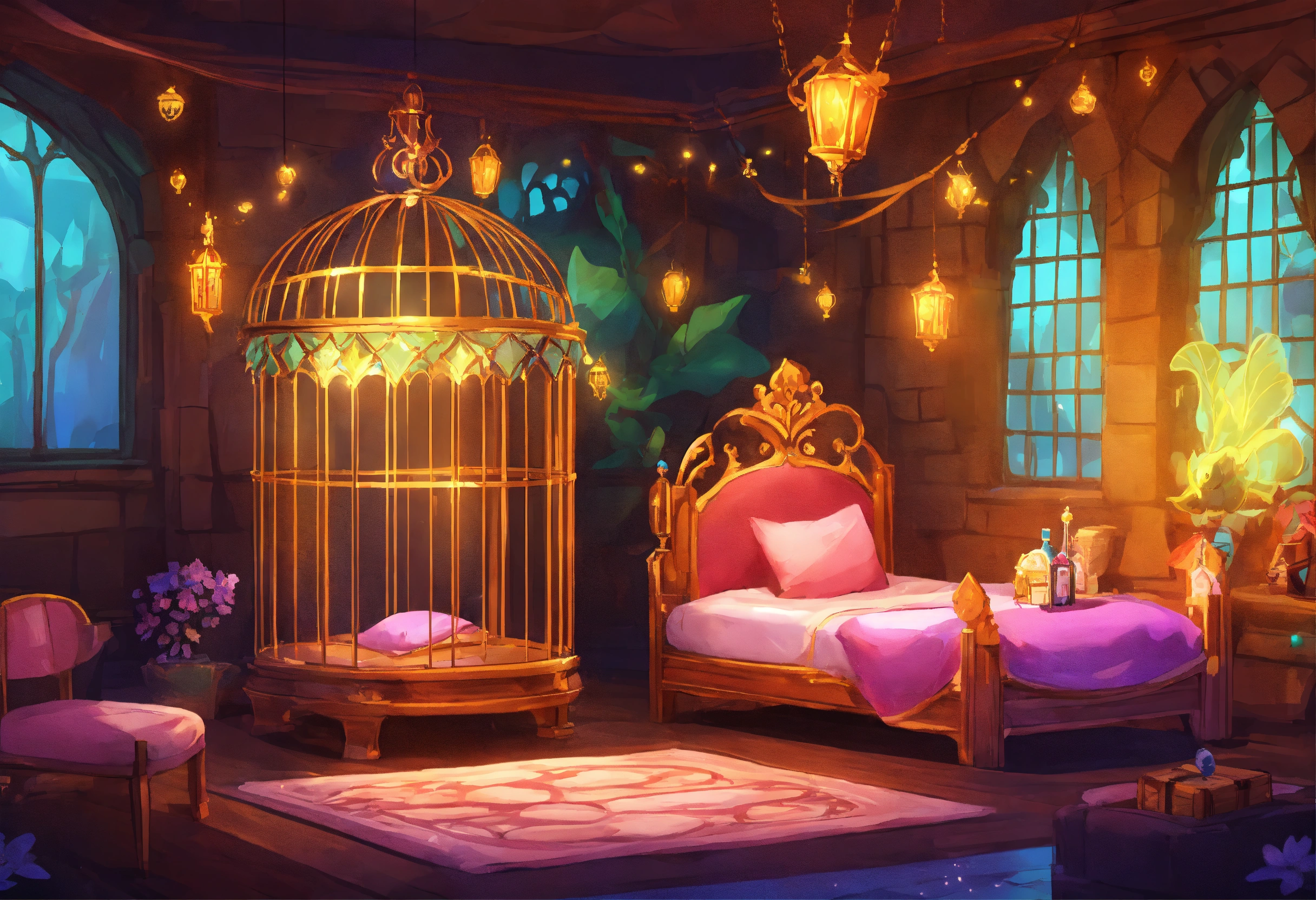 Lexica - Cartoon fairy taie style image room in castle hero ball ...