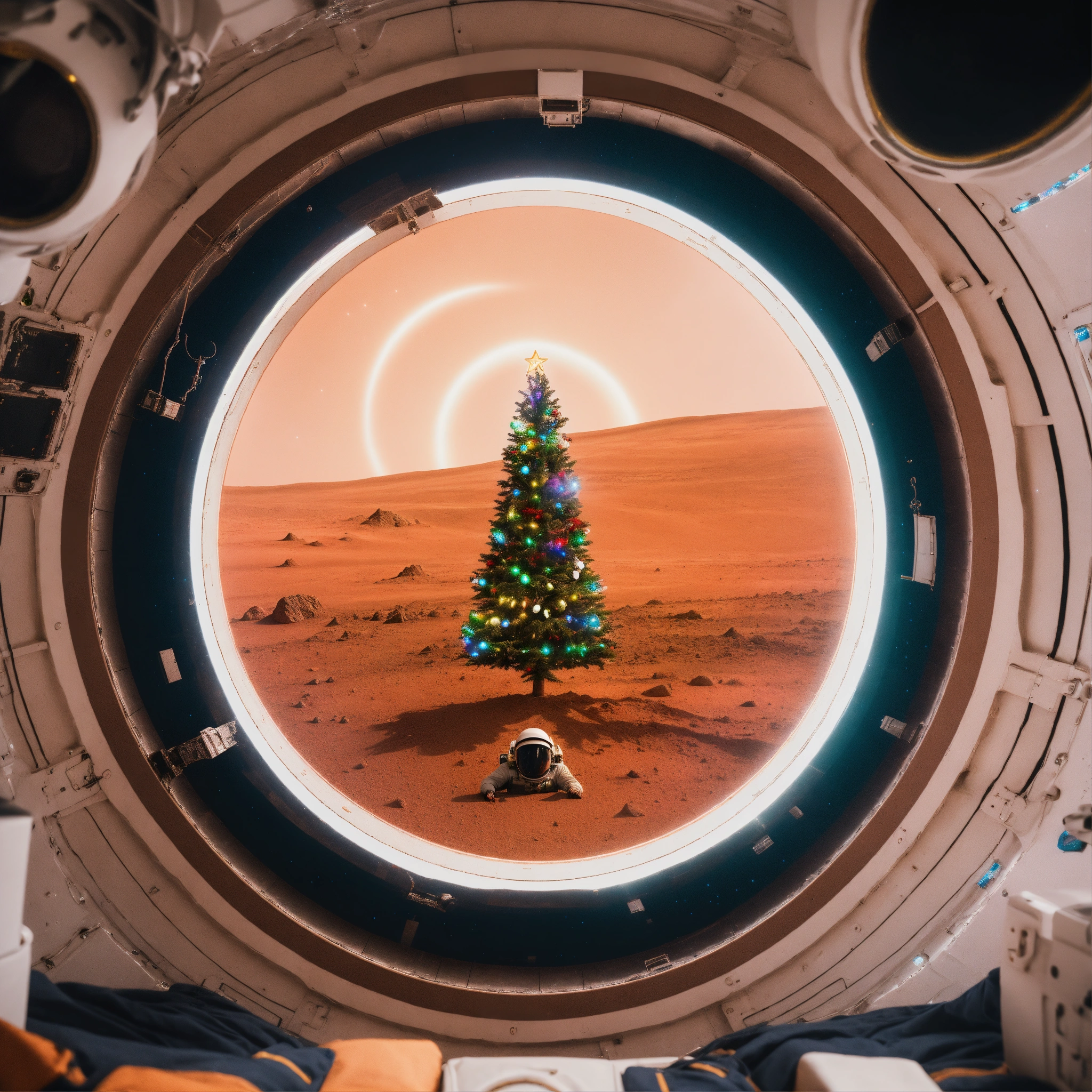 Lexica - Chrismas tree on mars with a astronaut, in circle image ...