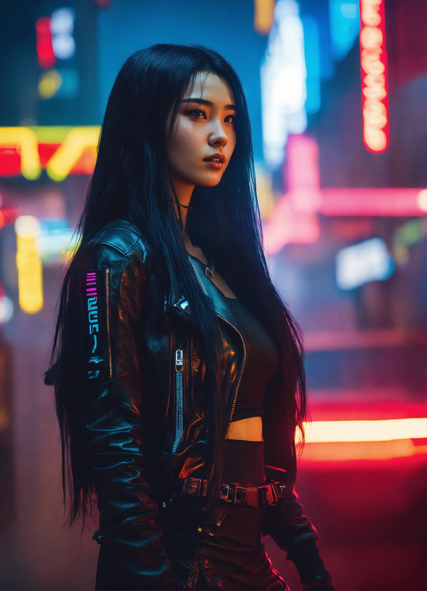 Lexica - Profile shot, bright lights, black very long hair eurasian 20 ...