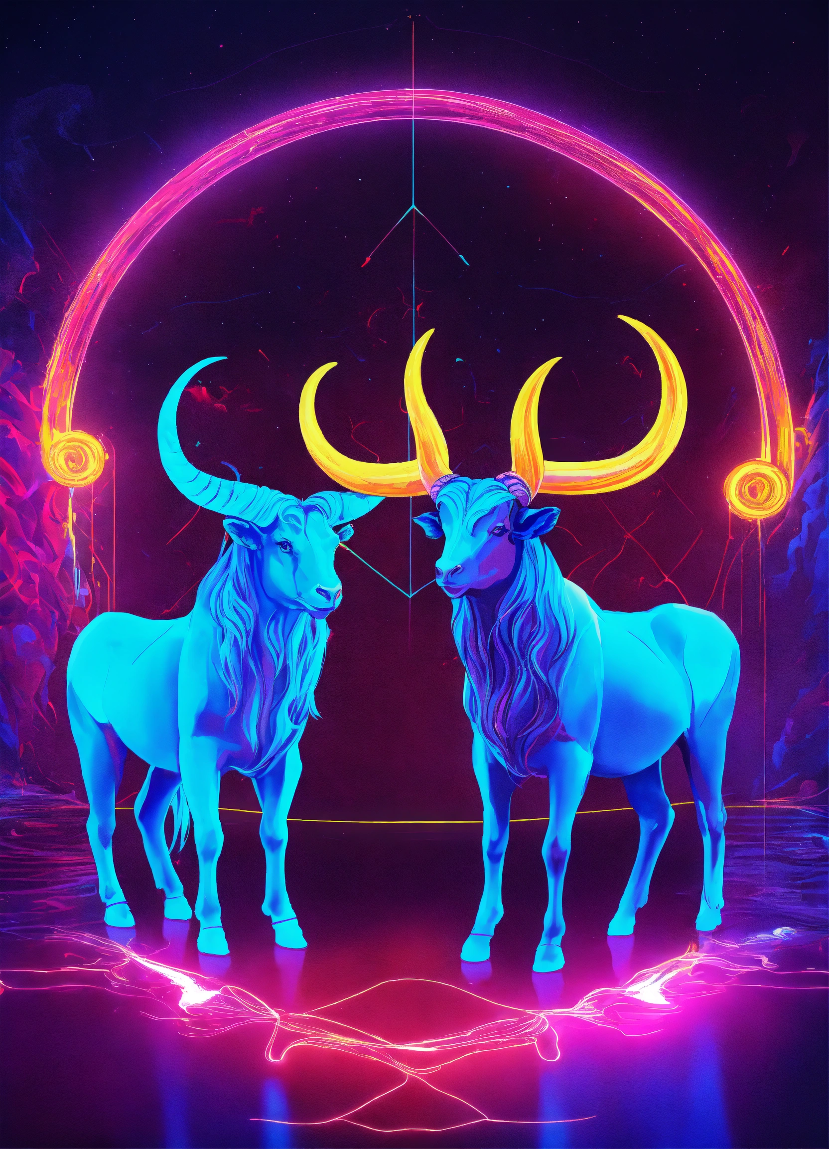 Lexica - Capricorn and Taurus Digital art neon colors