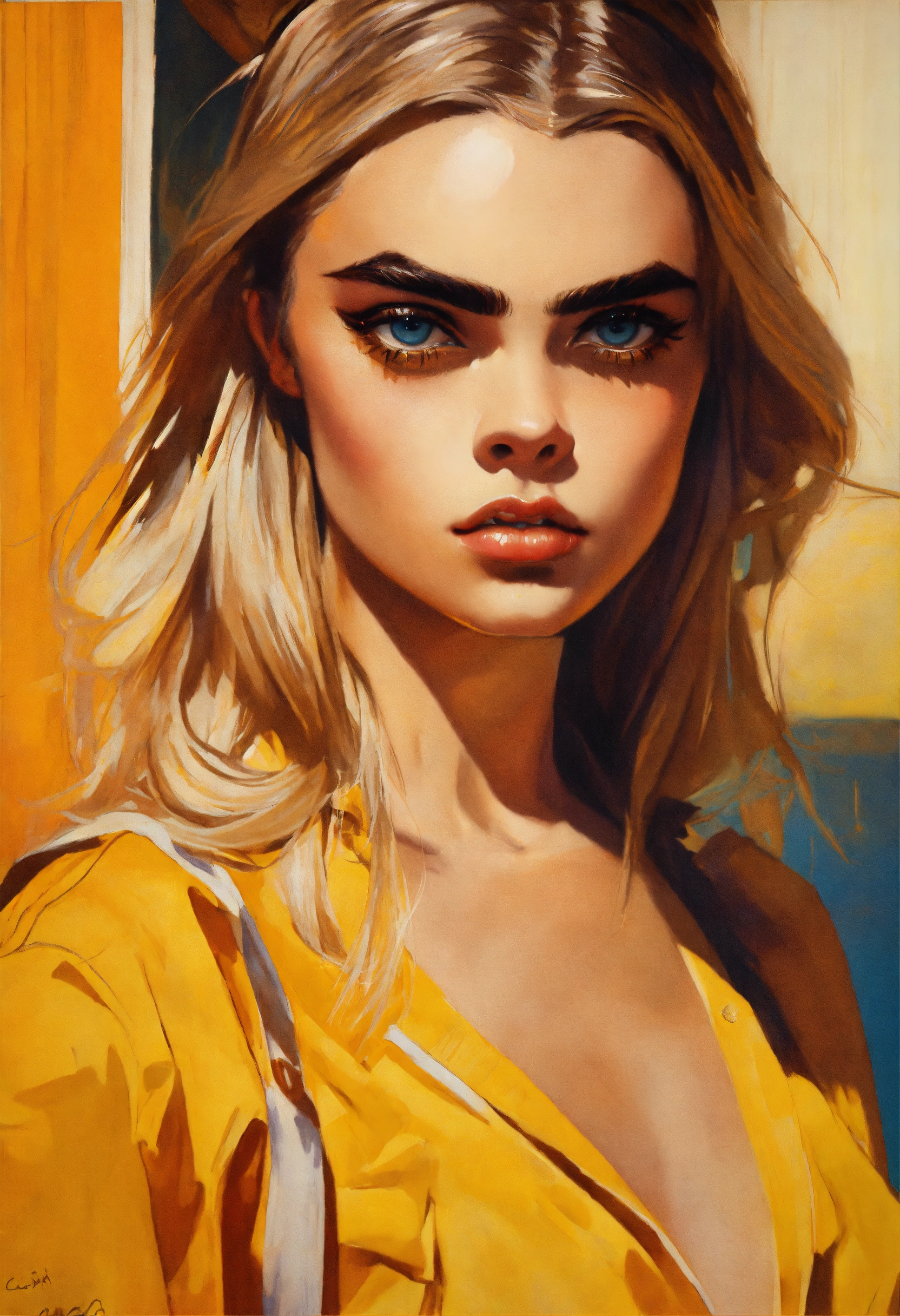 Lexica - Cara Delevingne, medium shot, beautiful, Gil elvgren, syd mead ...