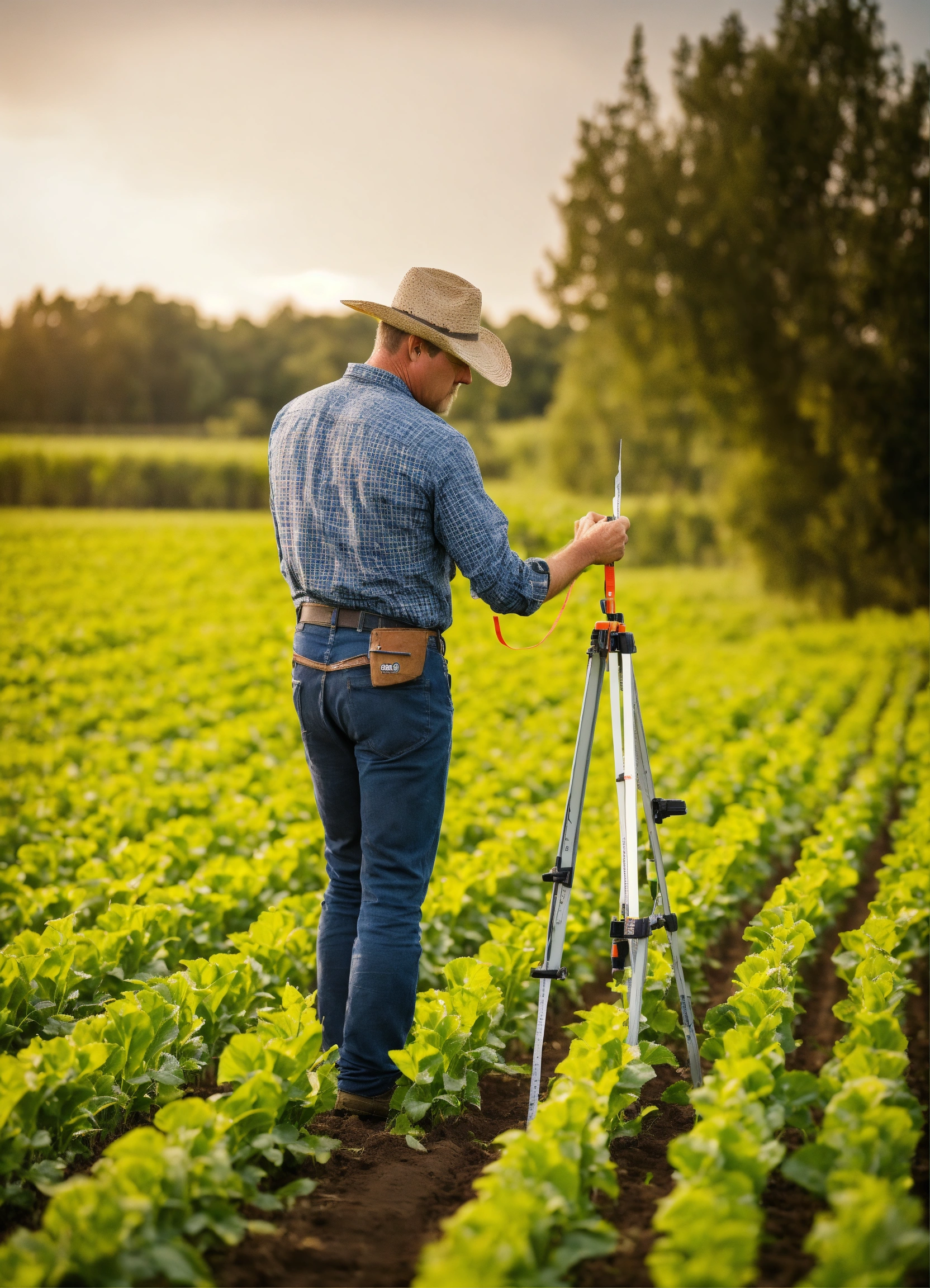 Lexica - Farmer measuring the perimeter of his field with a measuring tape