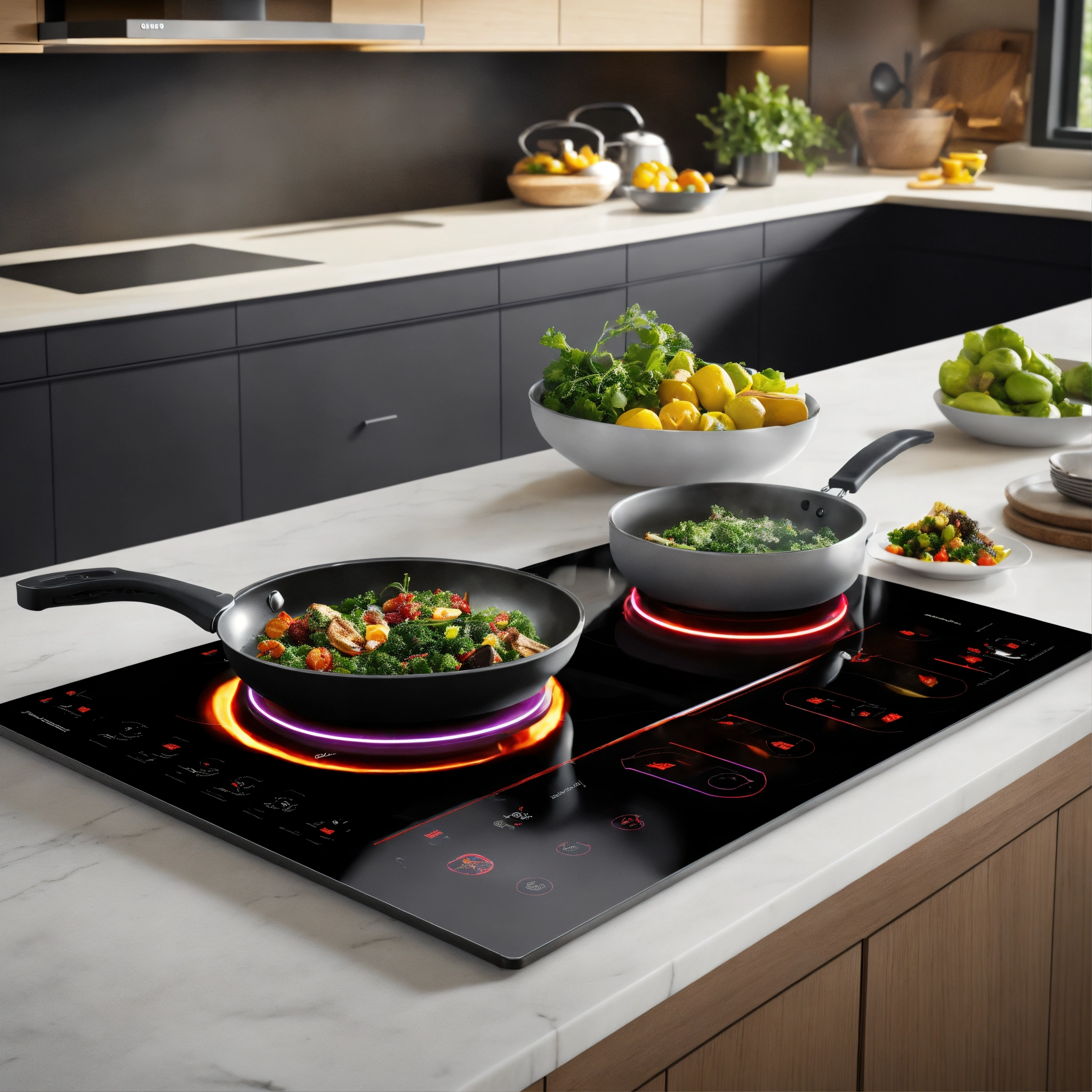 Lexica - Tablet set within a kitchen island's countertop, intuitive UI/UX design interface for a ...