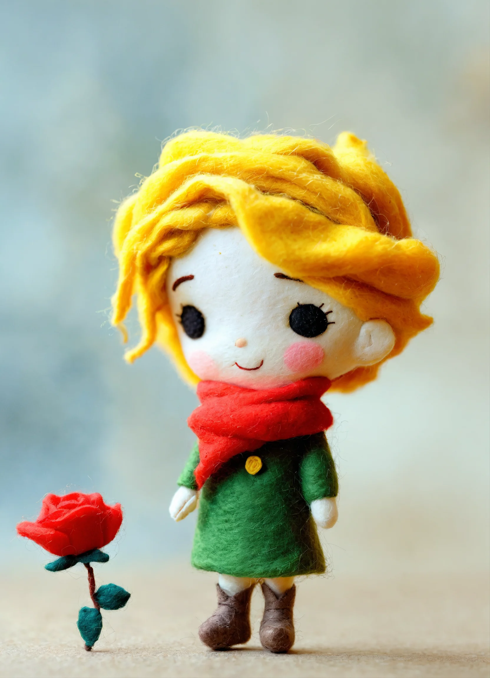 Lexica - Felt artwork, the little French prince holding a red rose, the ...