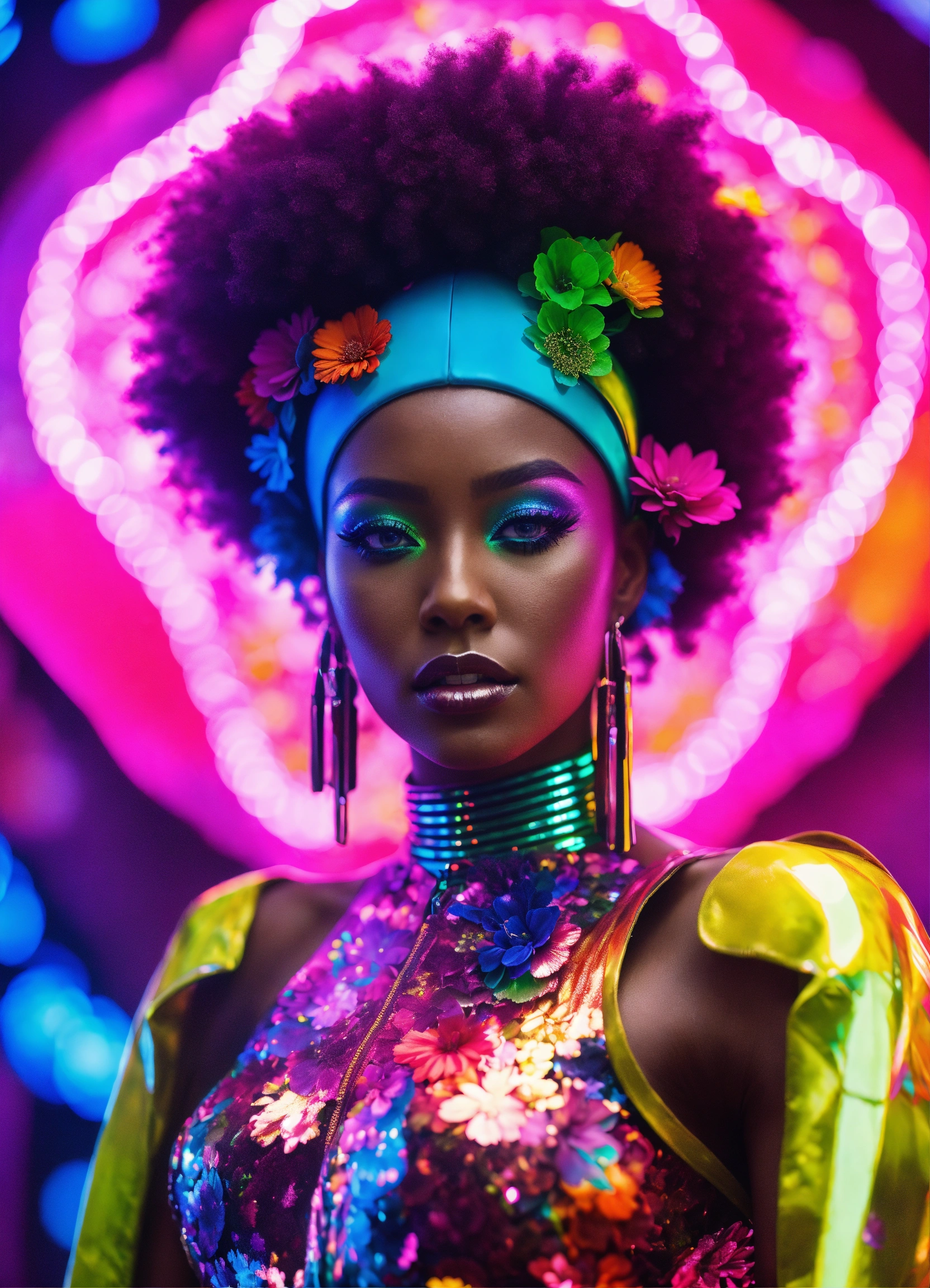 Lexica - A beautiful cyberpunk afro female pop artist all rainbow sleek ...