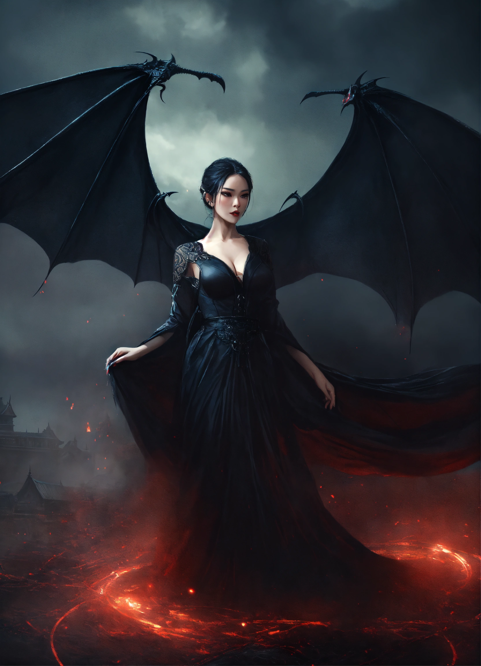 Lexica - Full body evil Asian vampire woman entangled in a dark mist ...