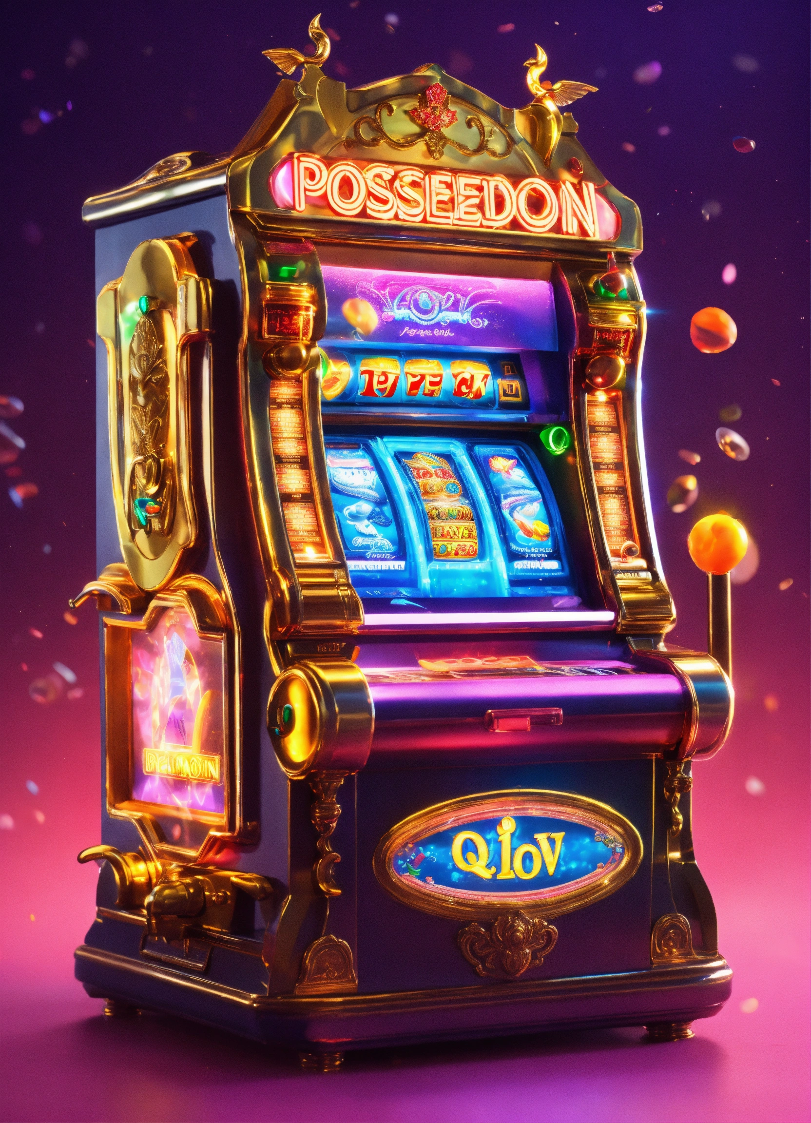 Lexica - Cutie，3D realistic Q version poseidon ，slot machine 8k with ...