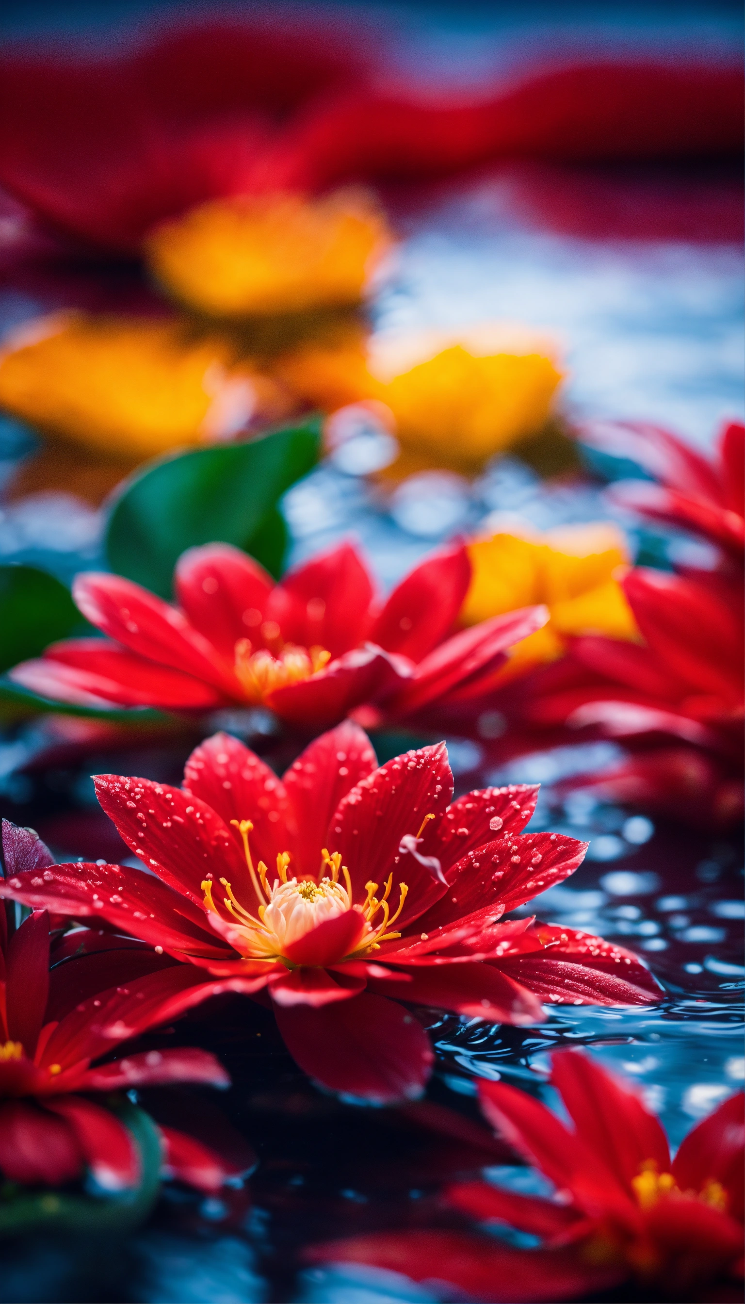 Lexica - Red flowers floating on top of the water, flowers everywhere ...