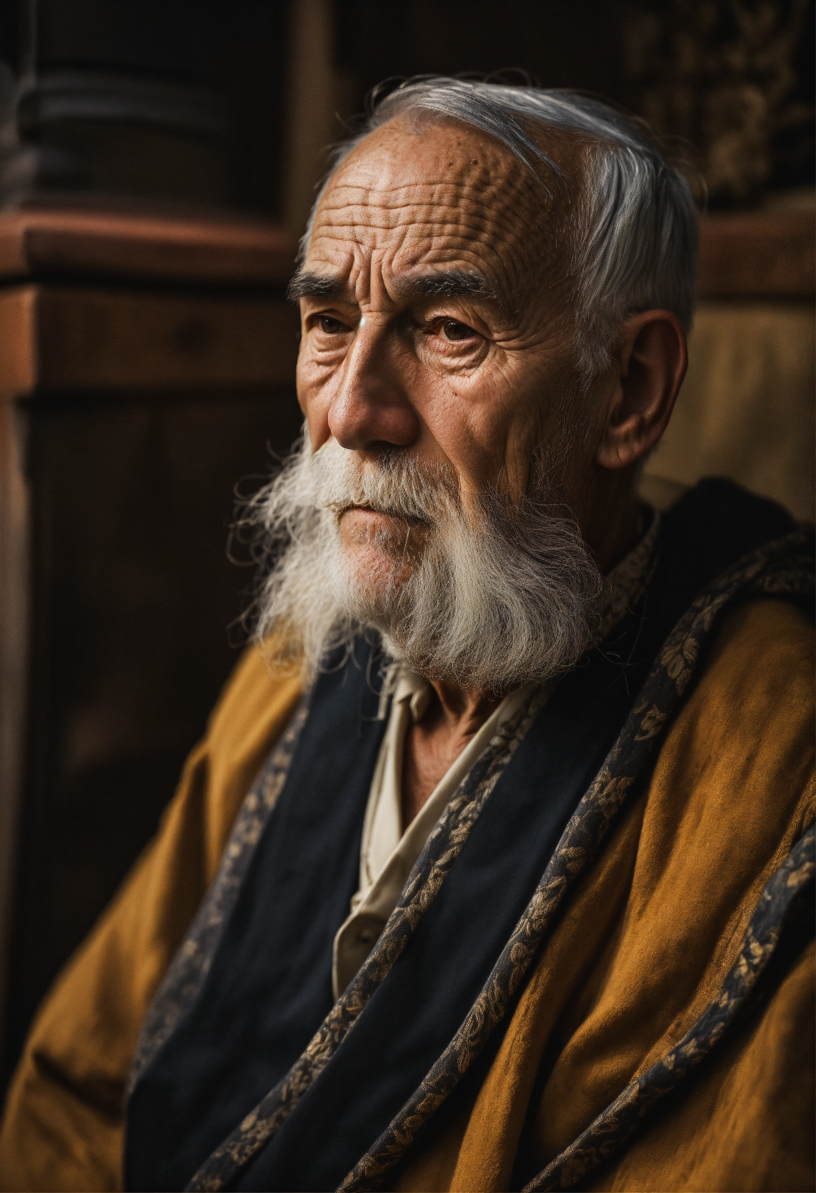 Lexica - Portrait of a very old man, serene and peaceful, with a black ...