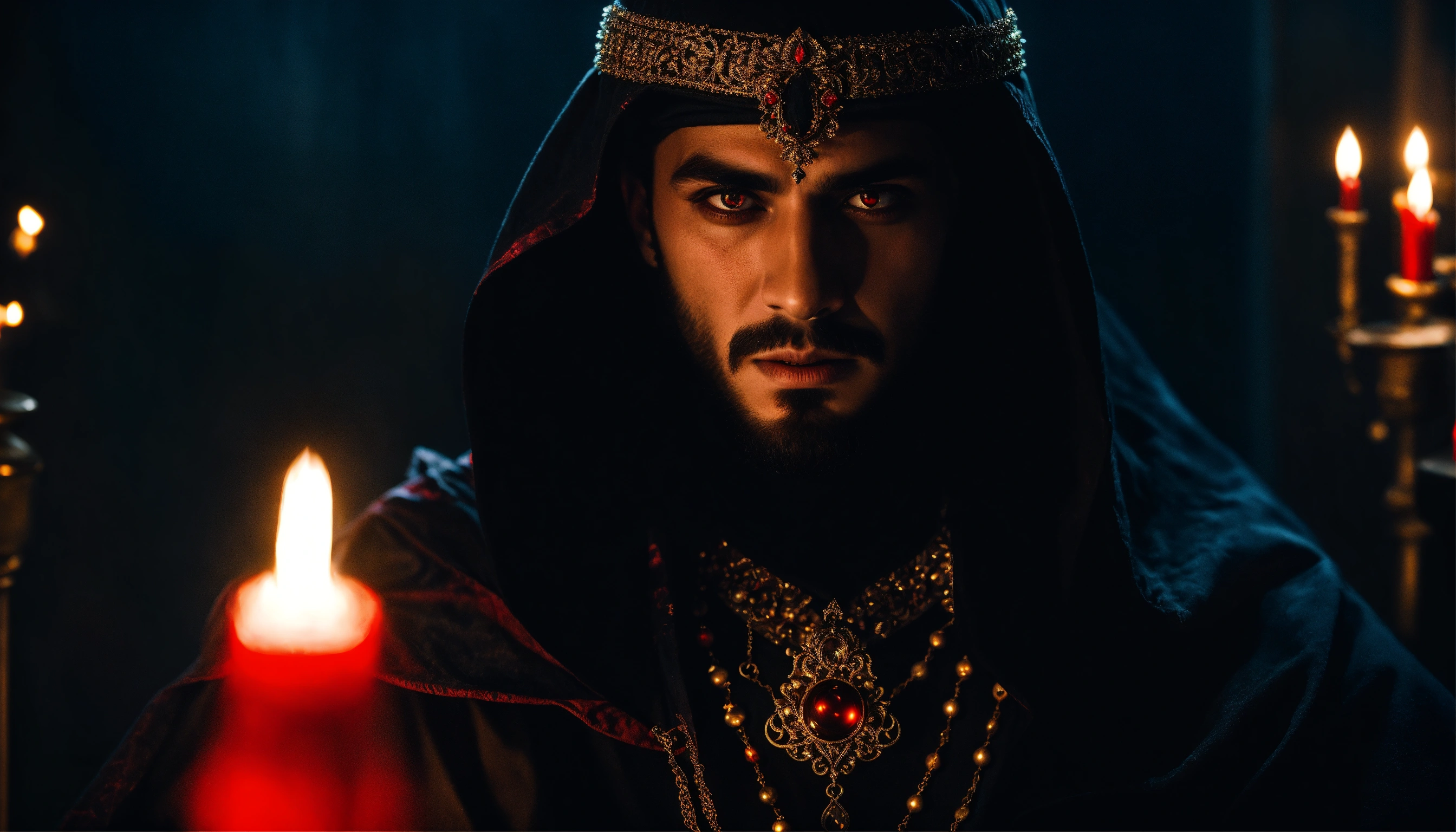 Lexica - Sinister and dramatic portrait of a young handsome Arabic evil ...