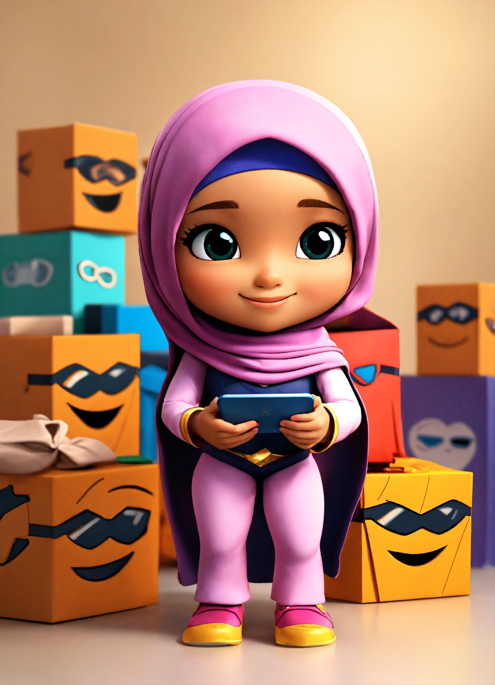 Lexica - Little hijab girl, muslim superhero, no eyes, cartoon, 3D ...