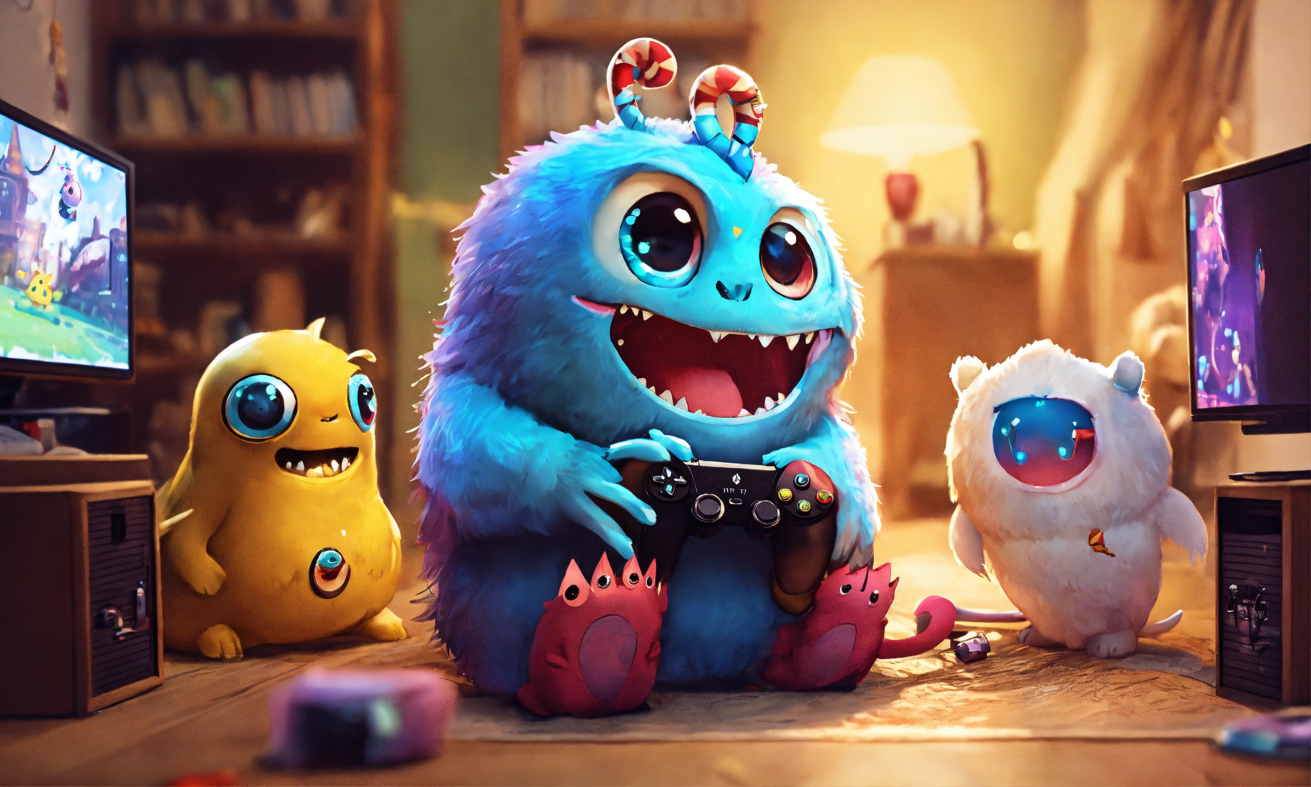 Lexica - Cute monsters playing video games