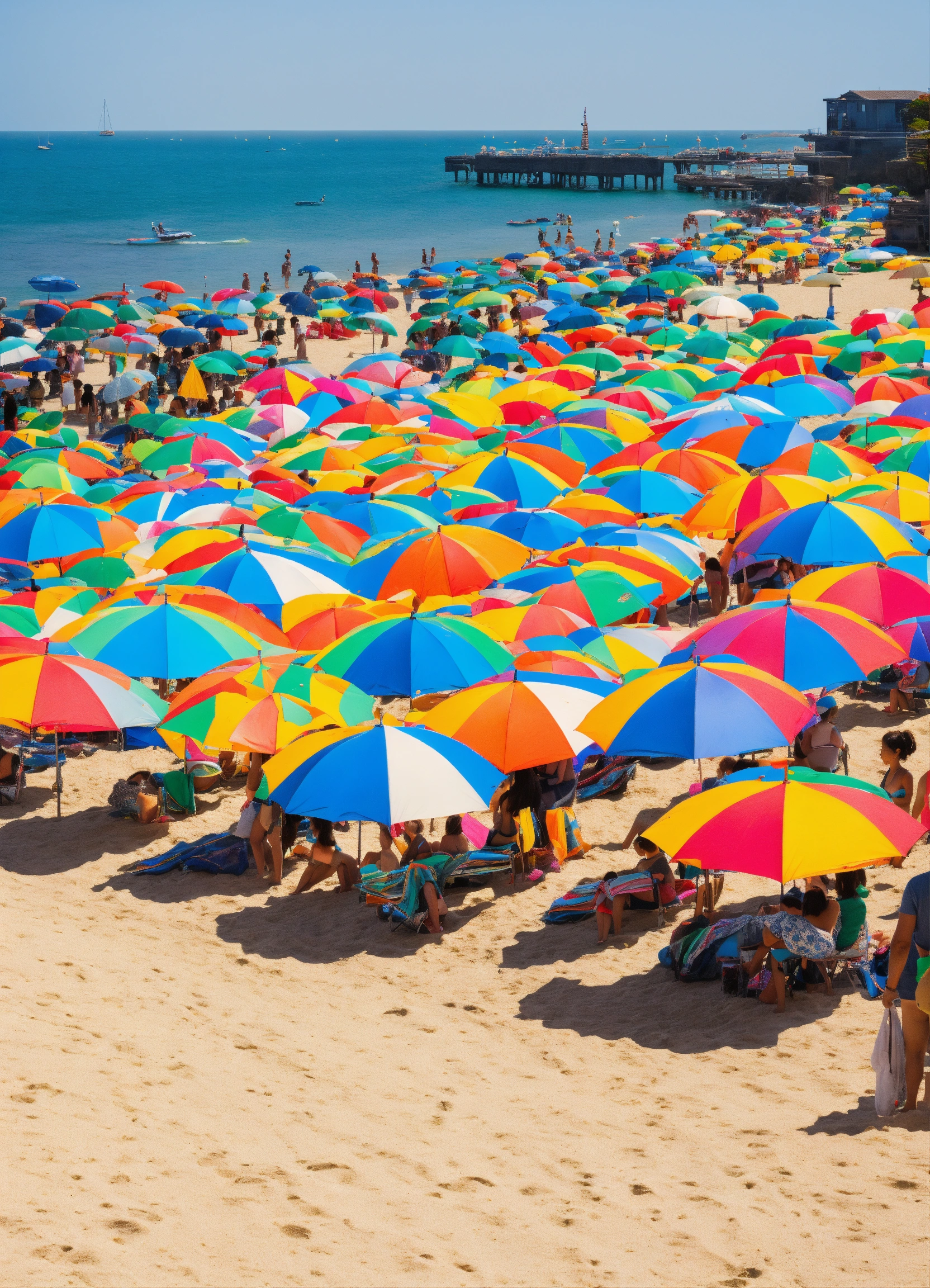 Lexica - A beach on a Sunny day. People carrying umbrellas to protect ...