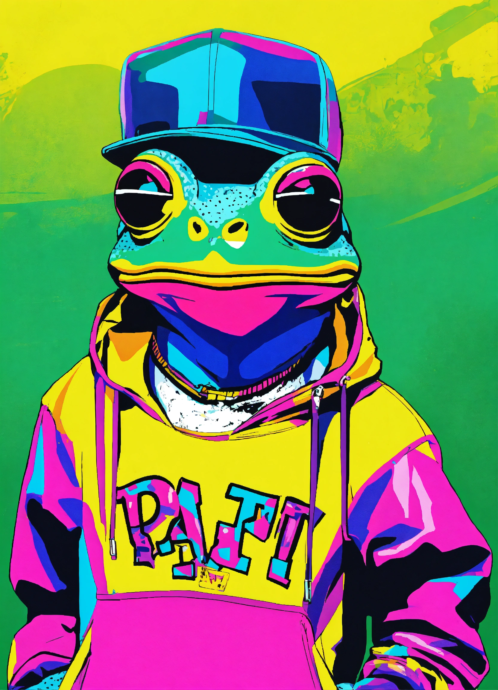 Lexica - Style pop art rap . Hiphop frog