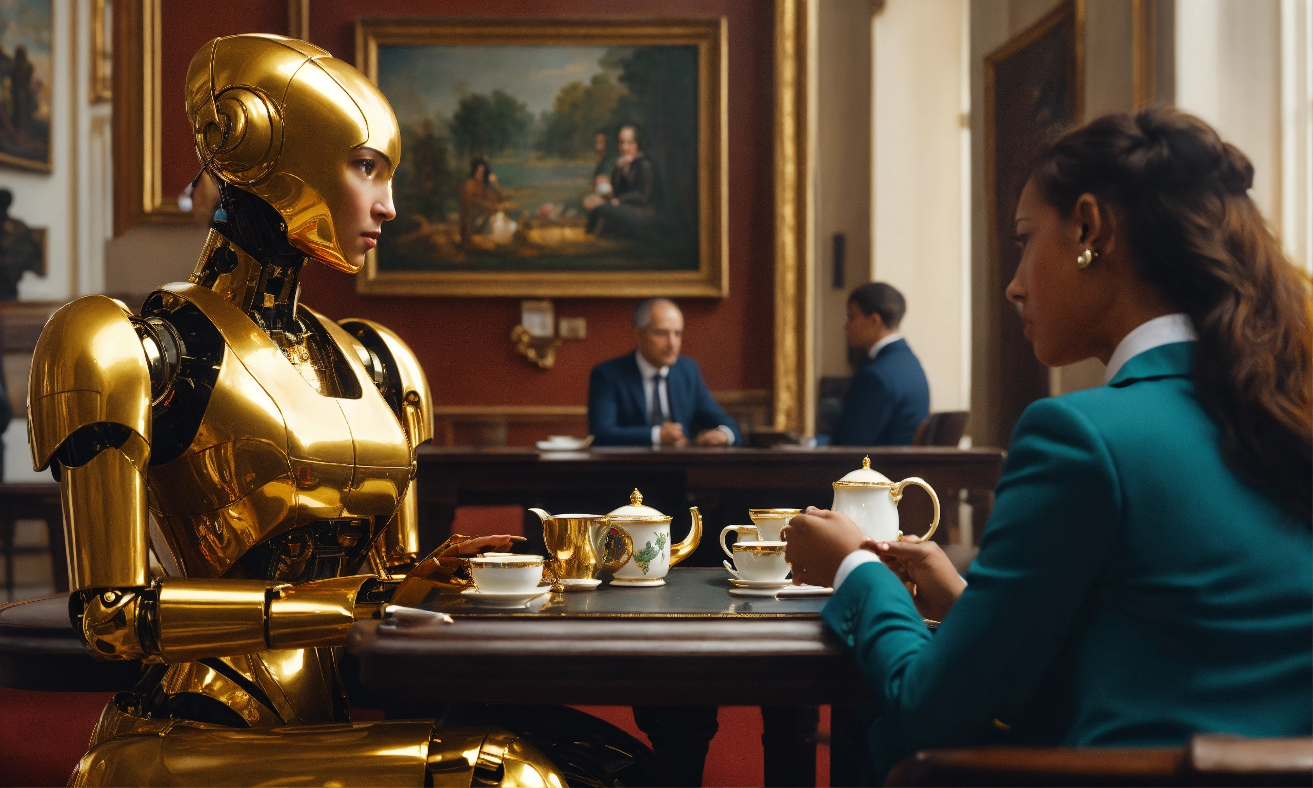 Lexica - A female executive of color in a suit chatting casually with ...