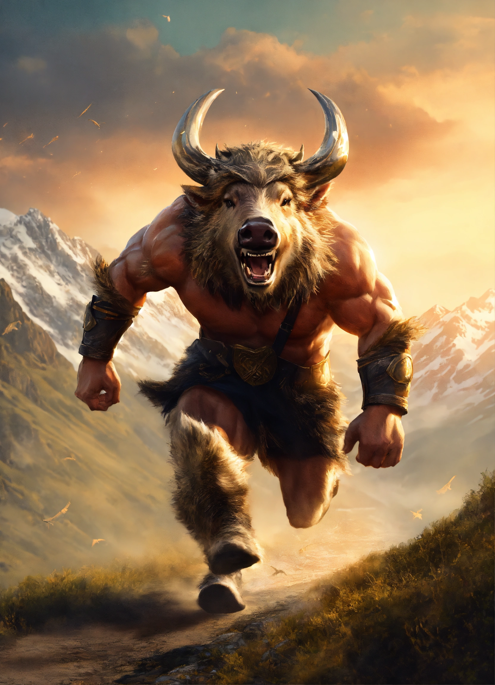 Lexica - Humoristic thor body mixed with wild boar head running in ...