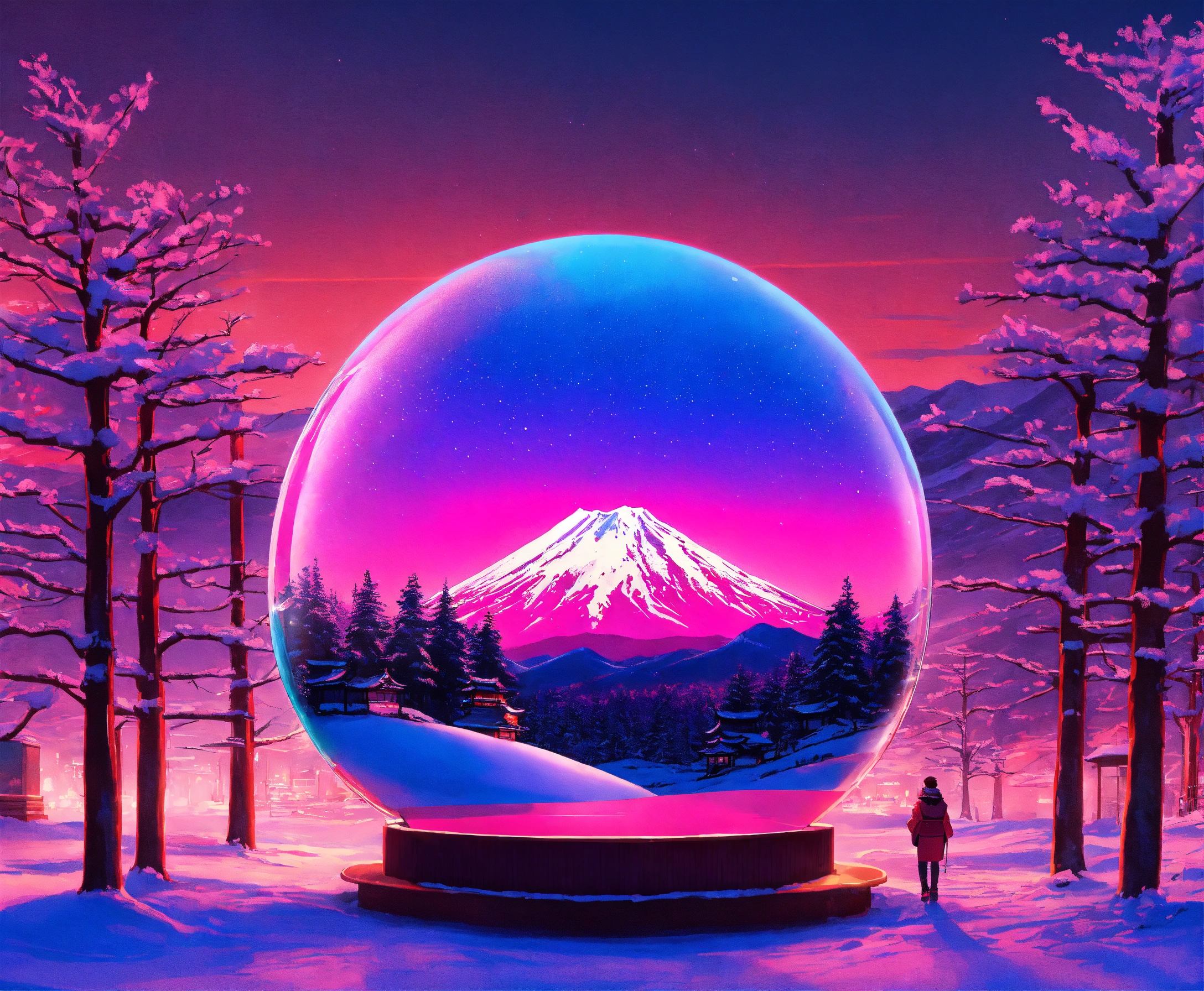 Lexica - Synthwave style Japan winter glassball in the middle