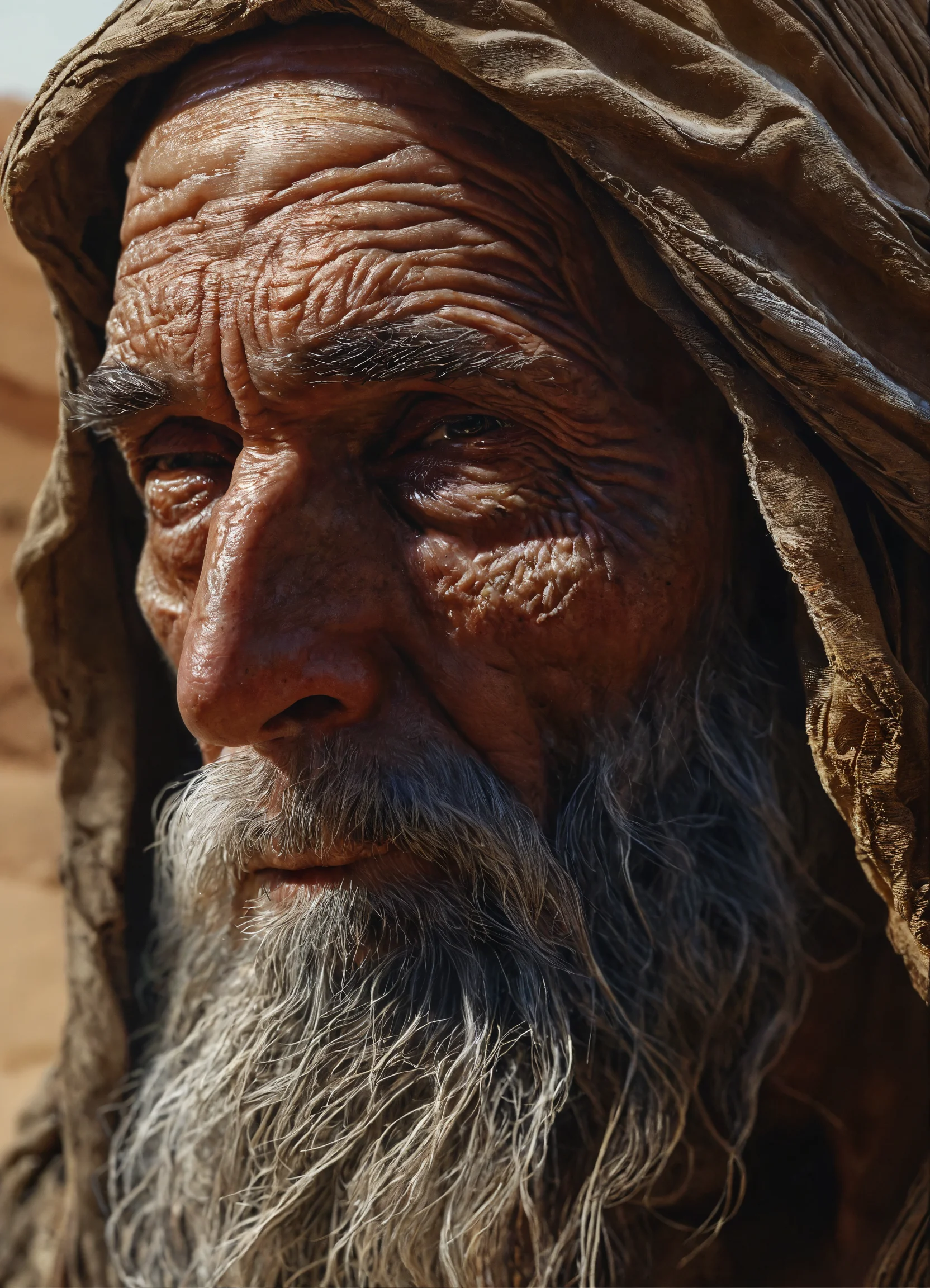 Lexica - Old men, desert, long beard, scar on the face, veil on the ...