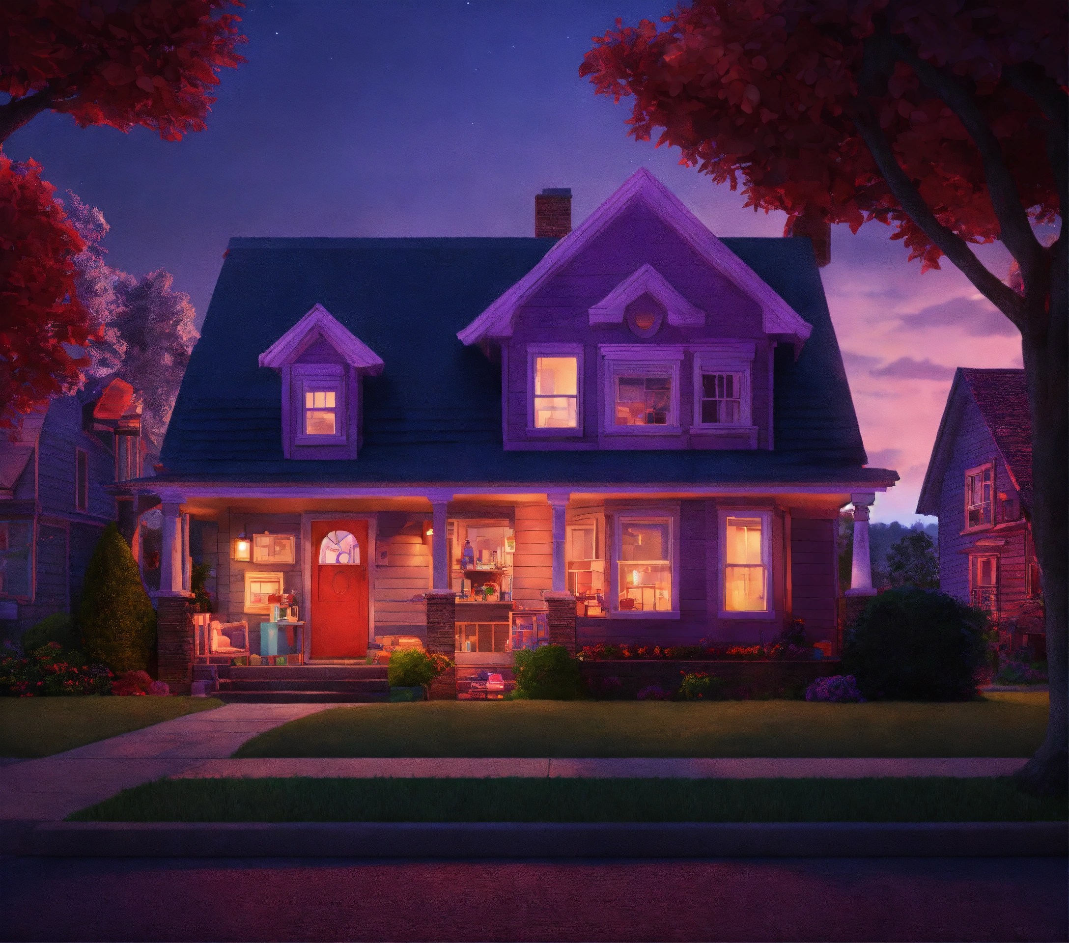 Lexica - CGI! Pixar 80's style neighborhood homes. house party. red ...