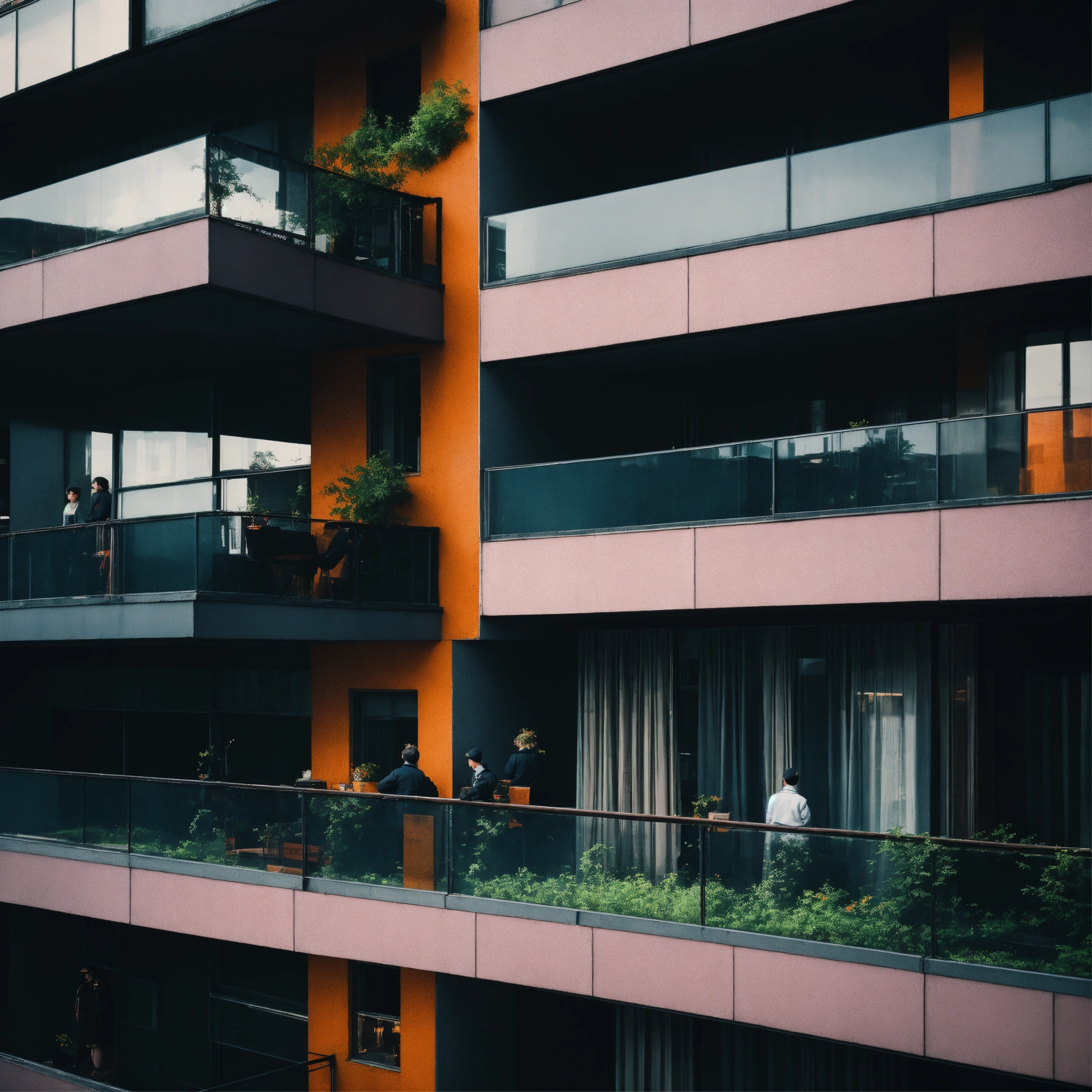 Lexica - Some people look over tall building windows, in the style of ...