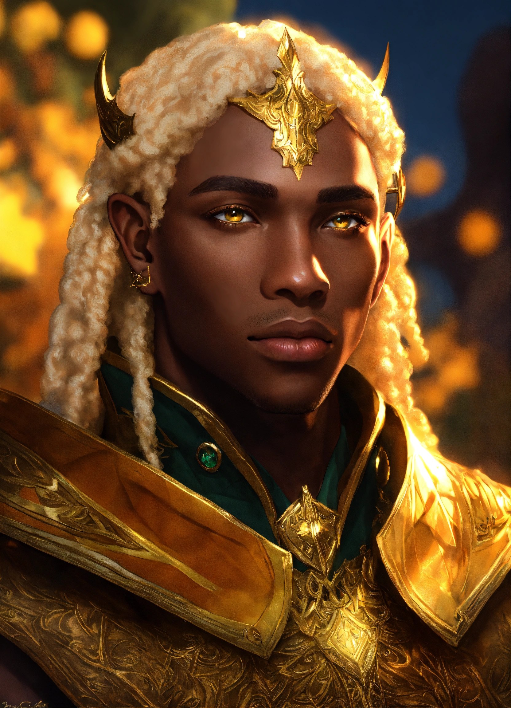 Lexica - A black male sun elf, caramel skin, hazel eyes, medium wavy ...